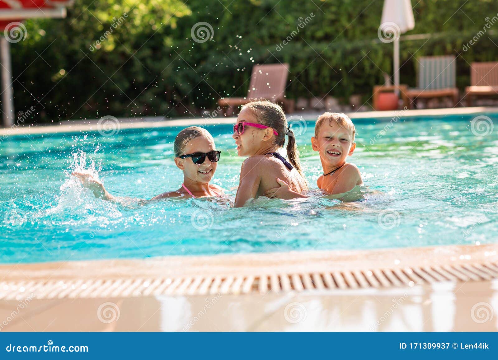 Happy Kids Having Fun at the Pool Stock Image - Image of girls ...