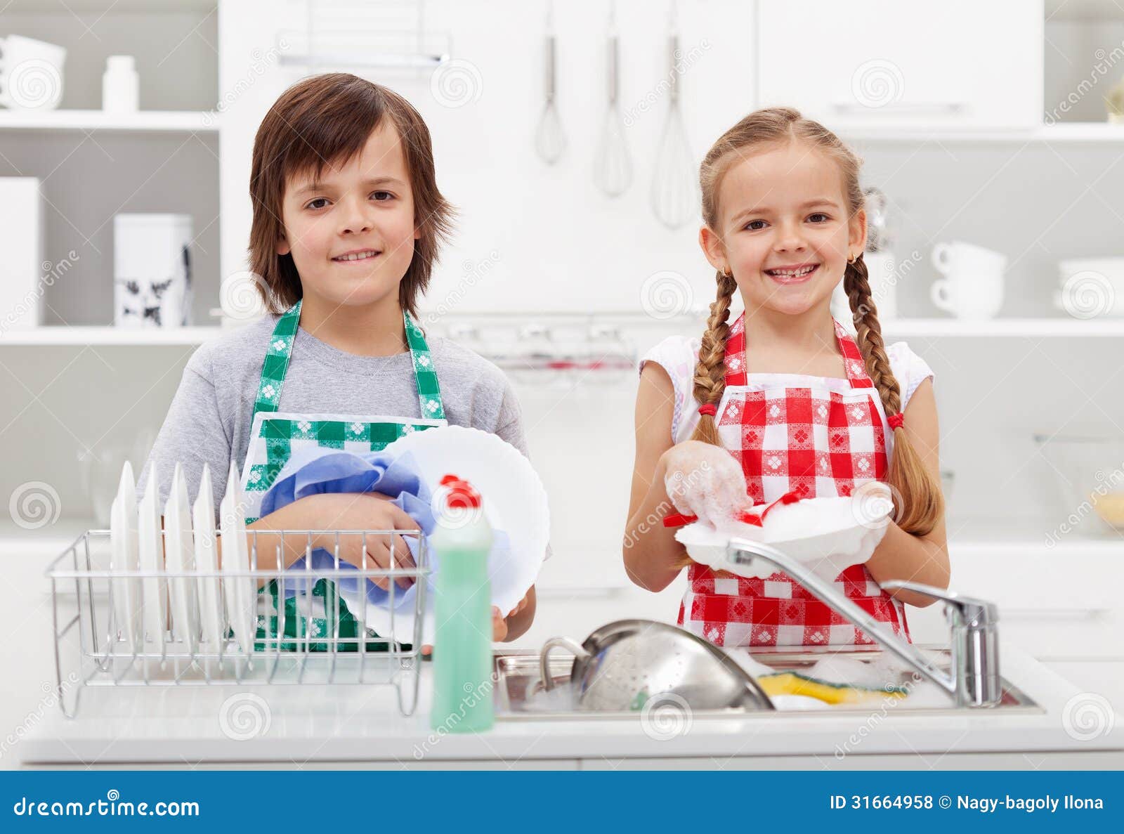 Happy Kids Helping in the Kitchen Stock Photo - Image of happy, people ...