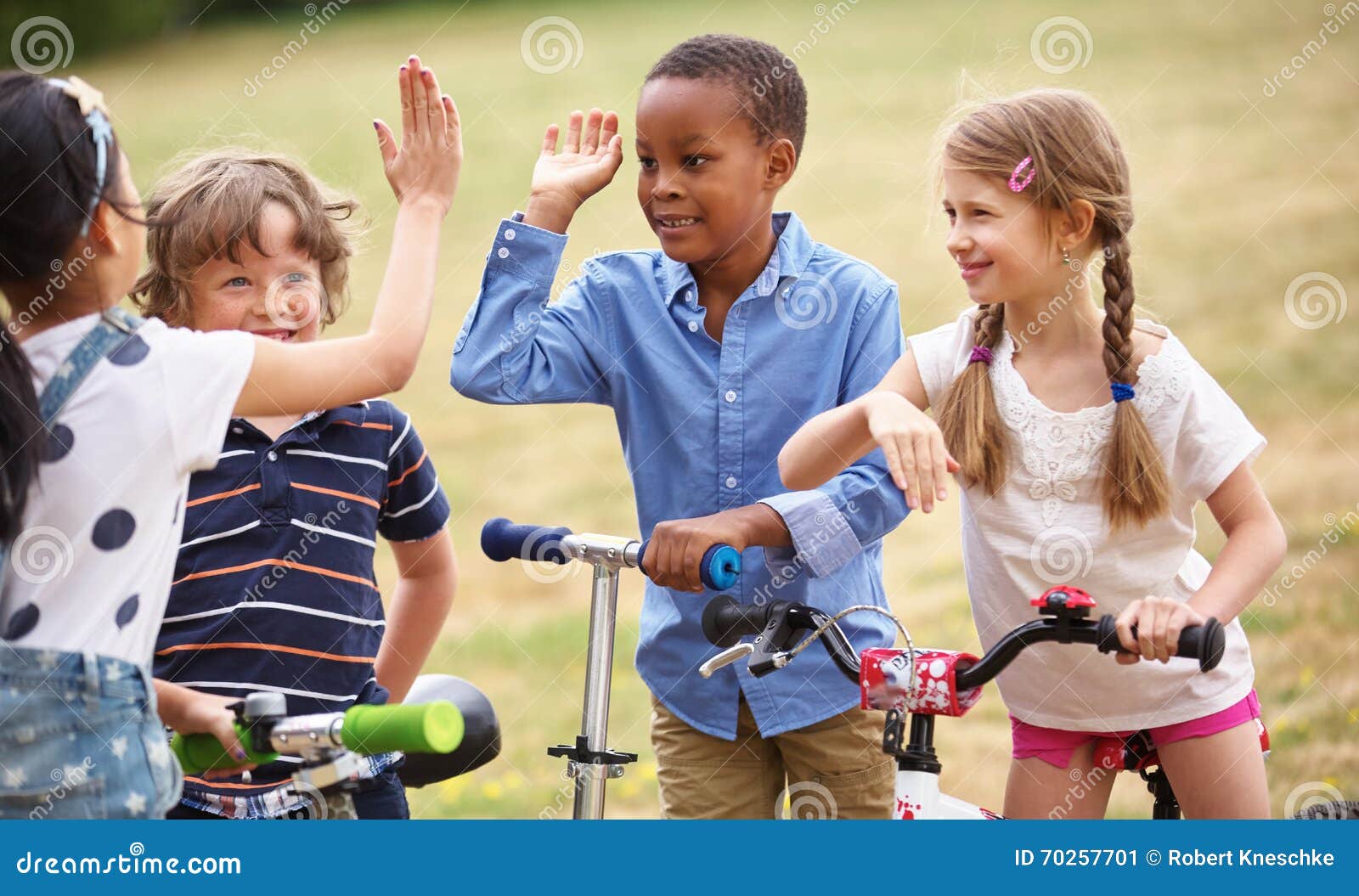 Happy Kids High Five Each Other Stock Image - Image of girl, summer ...