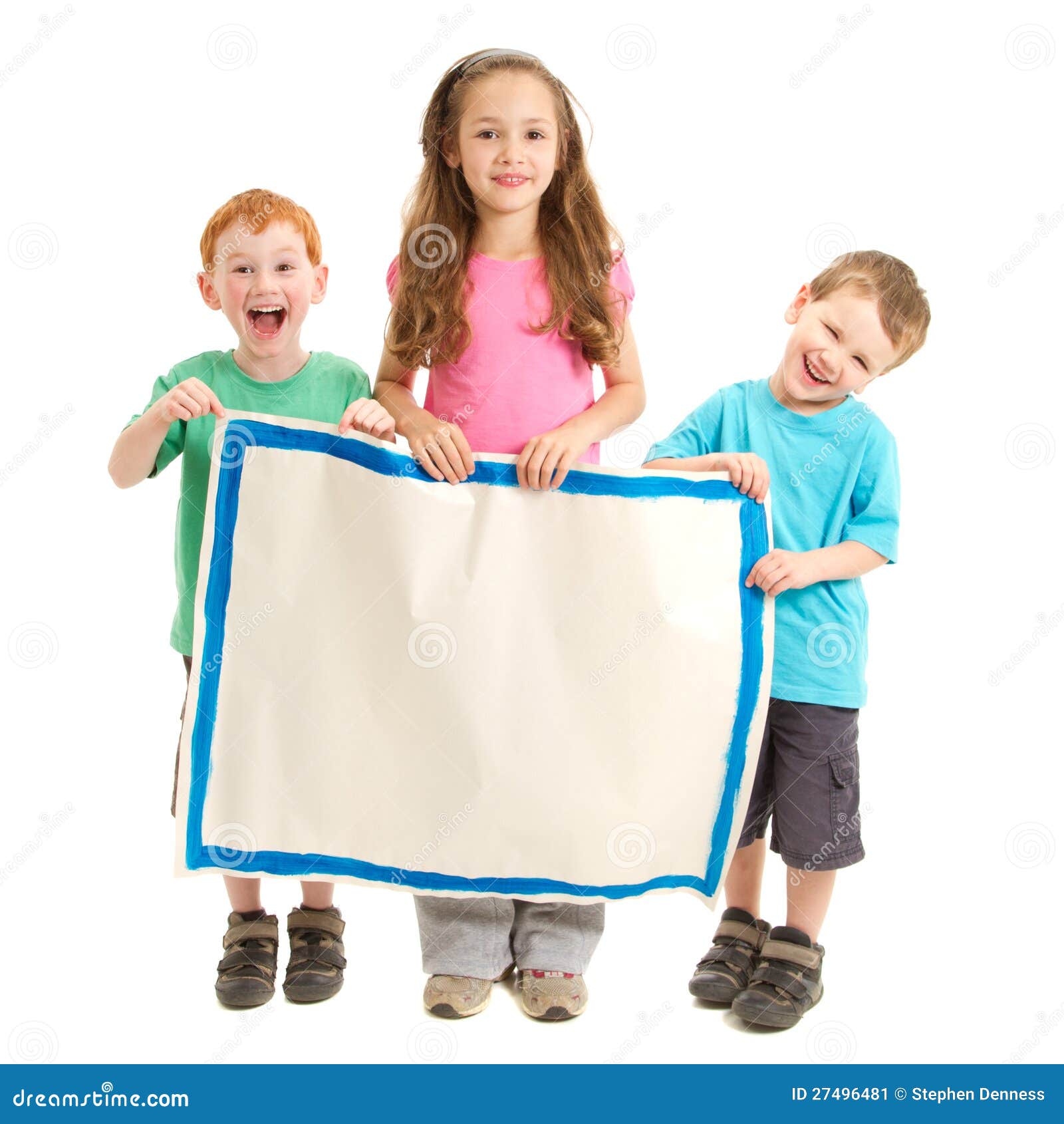 Happy Kids Holding Blank Painted Sign Stock Image - Image of paint ...