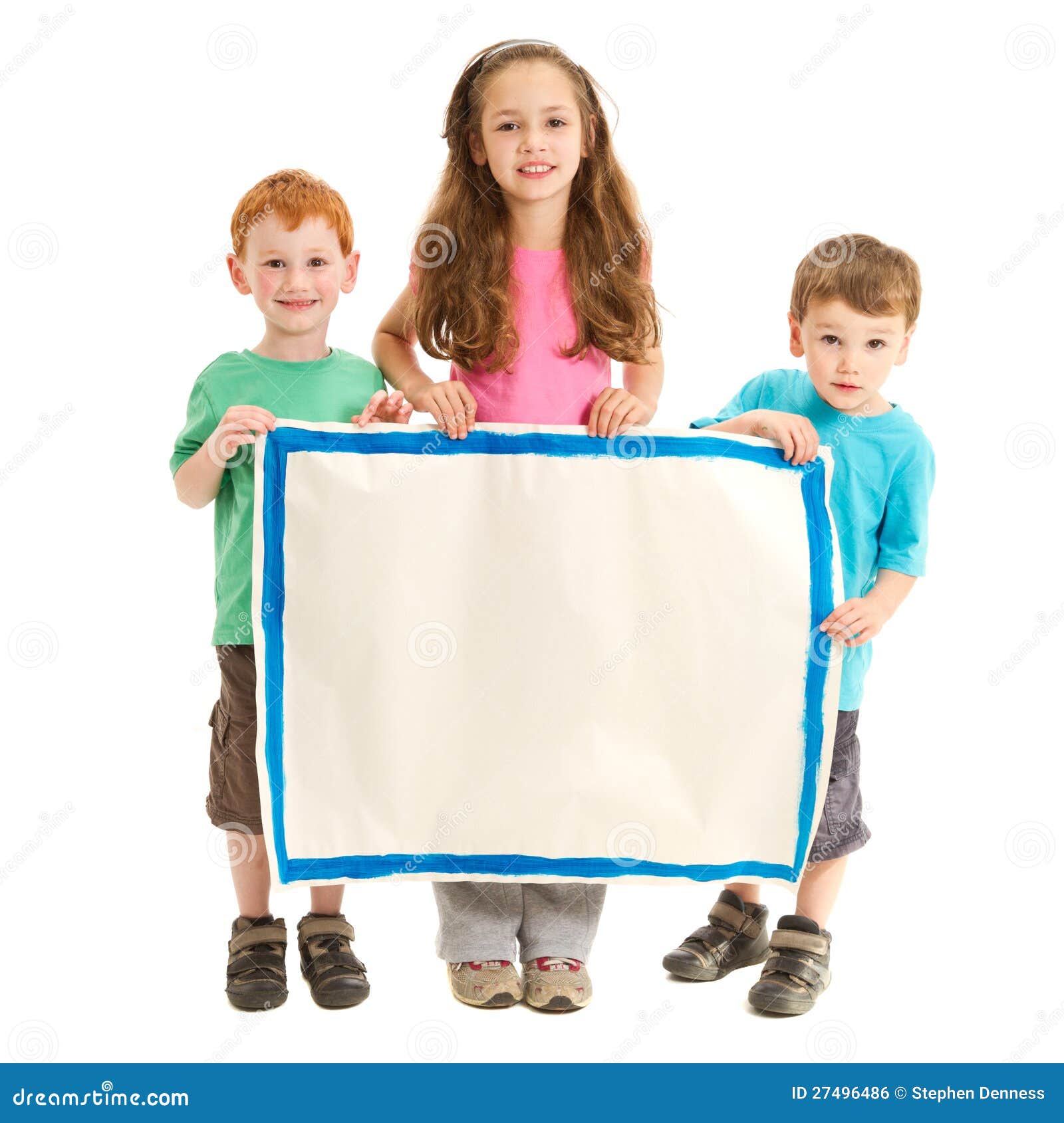 Happy Kids Holding Blank Sign Stock Photo - Image of advertising ...