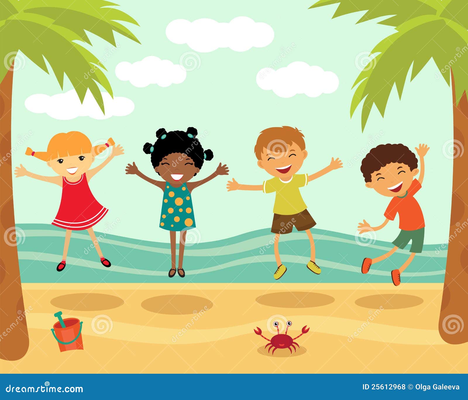 Happy Kids Jumping at the Beach Stock Vector - Illustration of ...