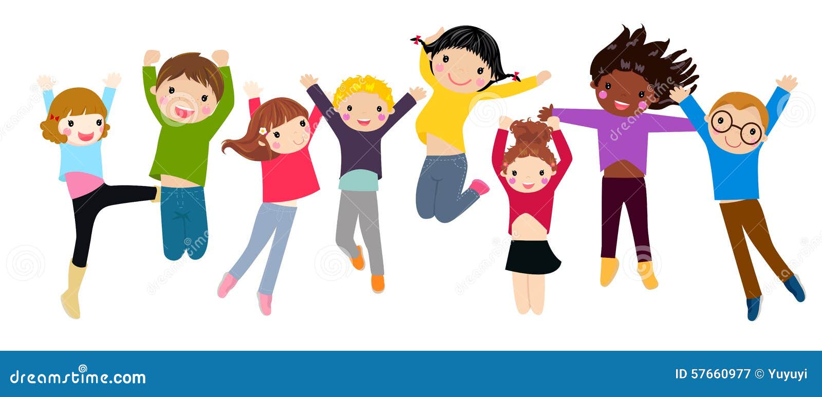 Happy kids jumping stock vector. Illustration of doodle - 57660977