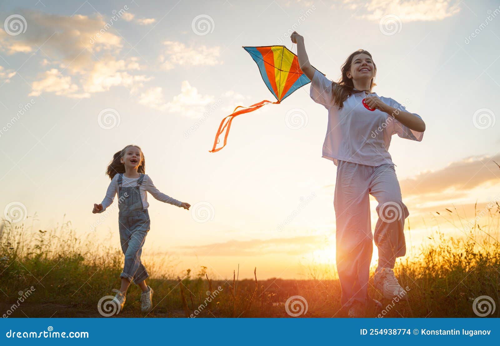 Happy kids with kite stock photo. Image of little, lifestyle - 254938774