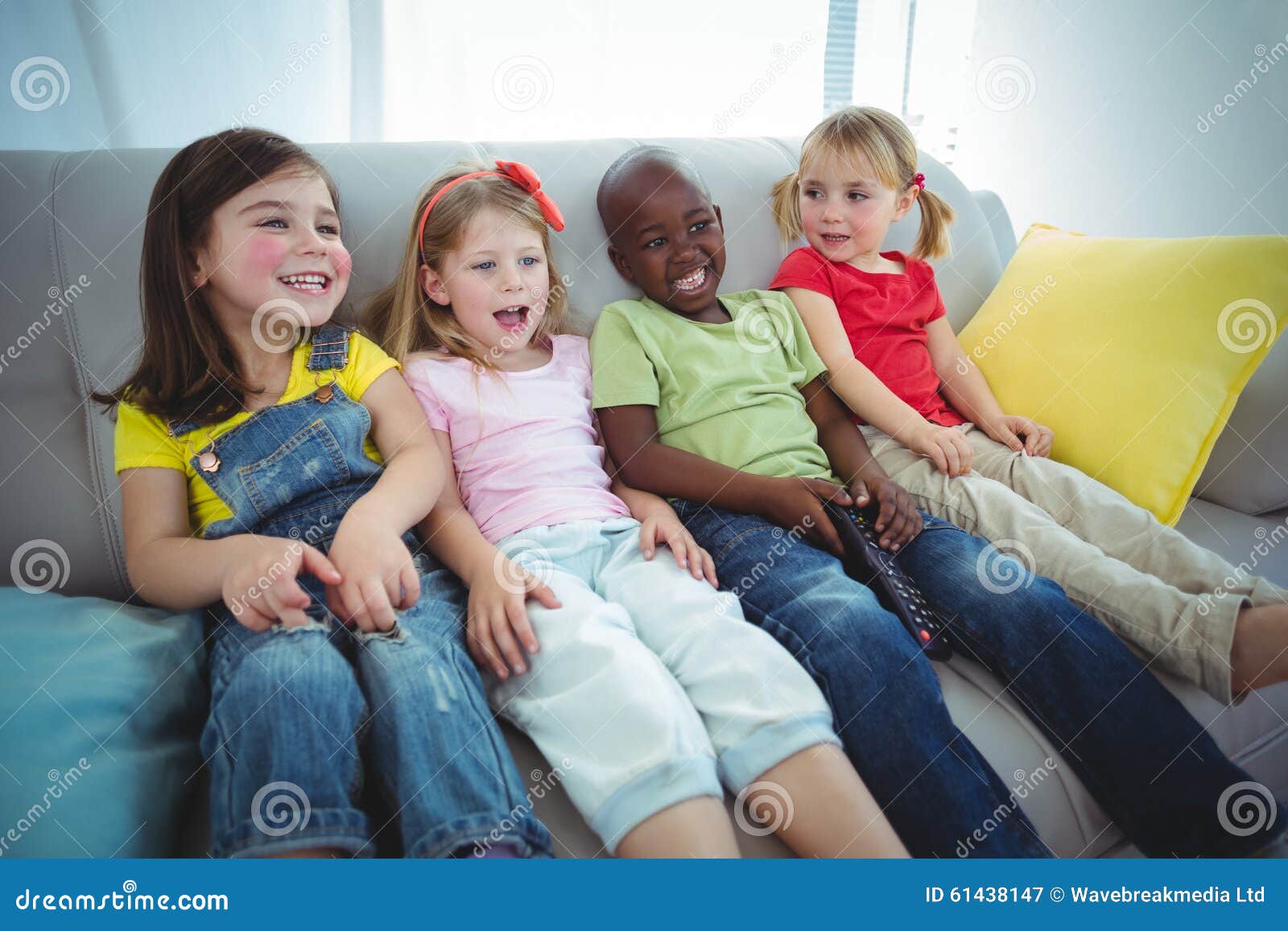 Happy Kids Laughing while Sitting Down Stock Image - Image of caucasian ...