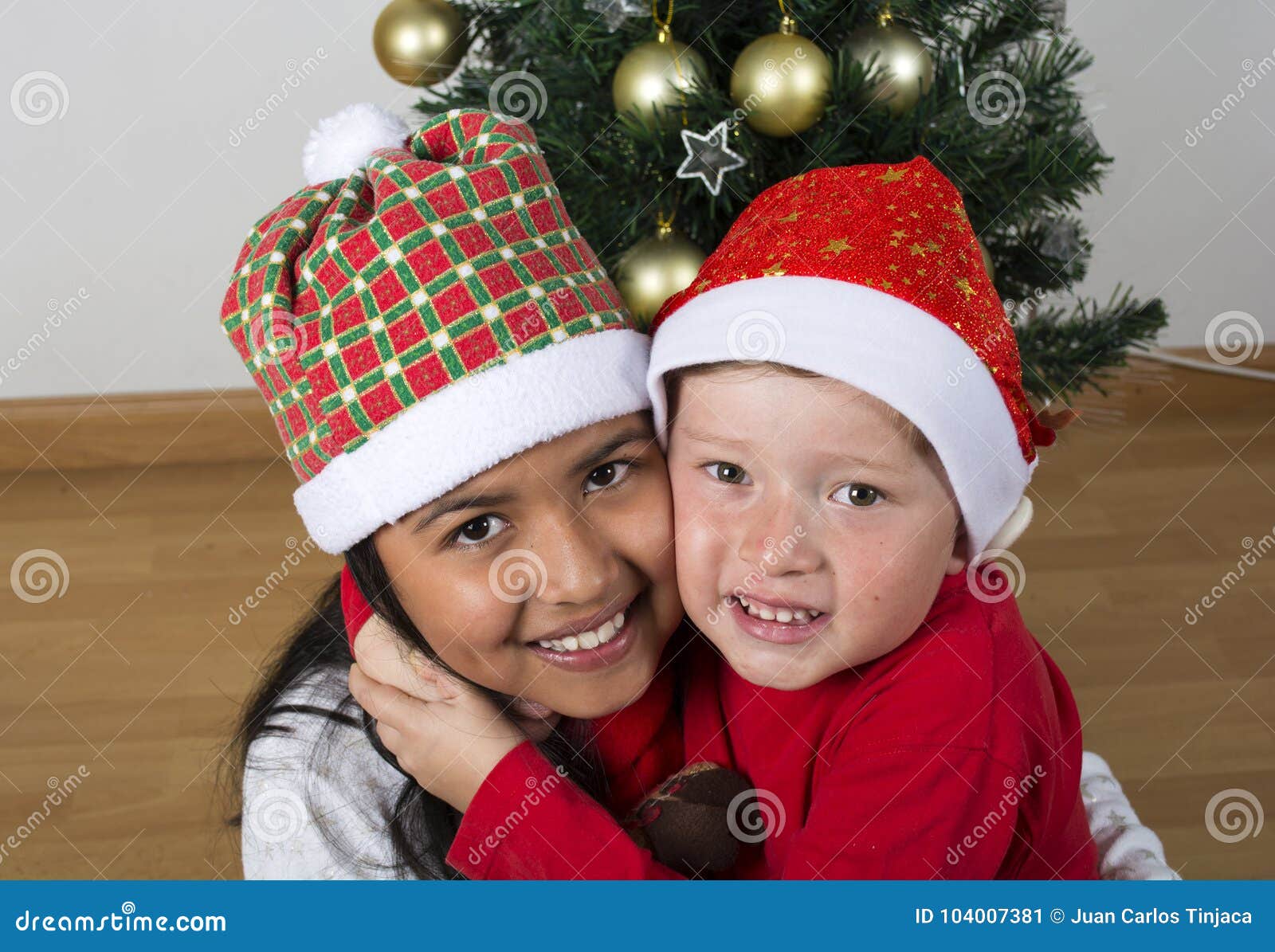 Happy Kids Laying Under the Christmas Tree. Stock Image - Image of ...