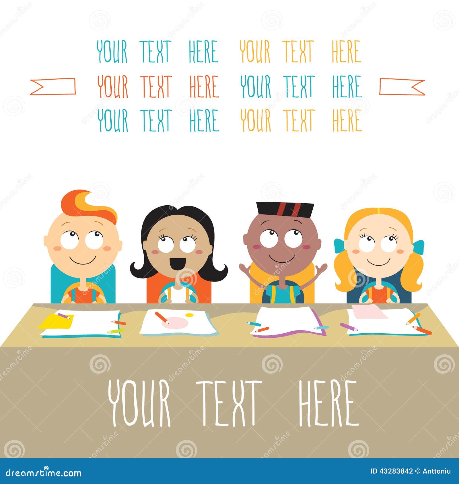 Happy Kids at Lesson Back To School Theme Stock Vector - Illustration ...