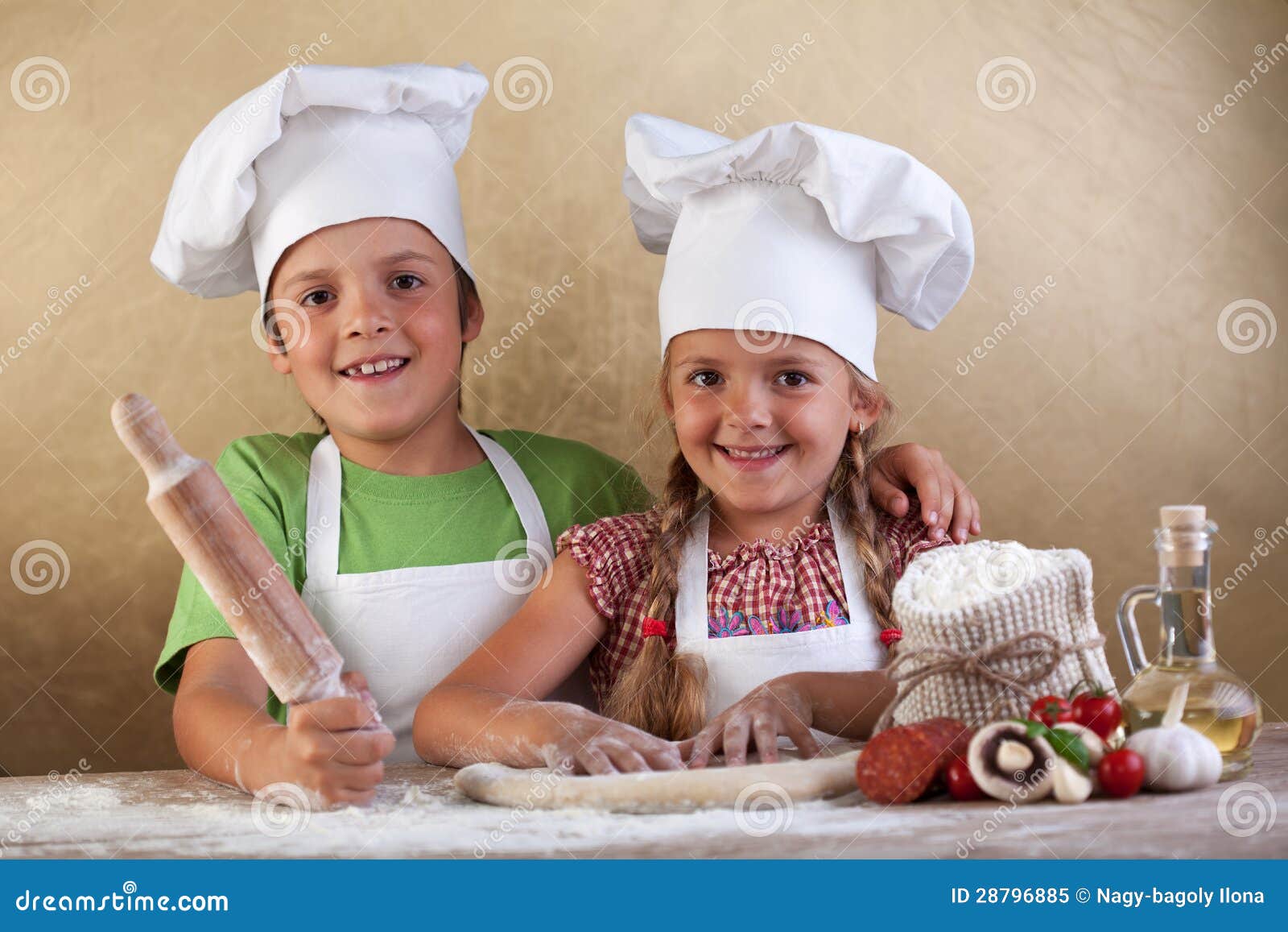 Happy Kids Making Pizza Togheter Stock Image - Image of bake, making ...