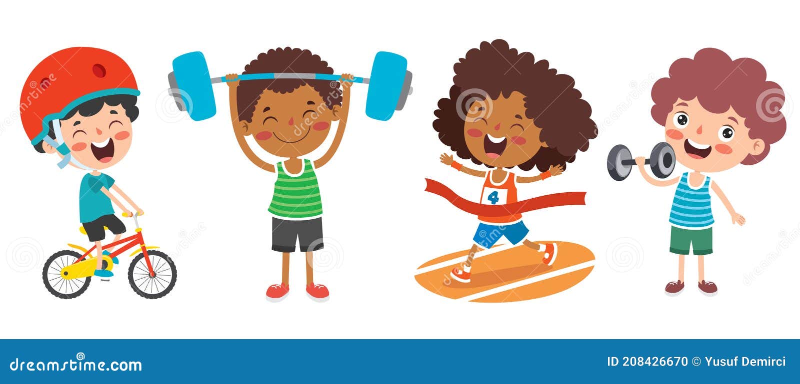 Kids Sport Characters. Happy Kid Play, Children Activities Exercises ...