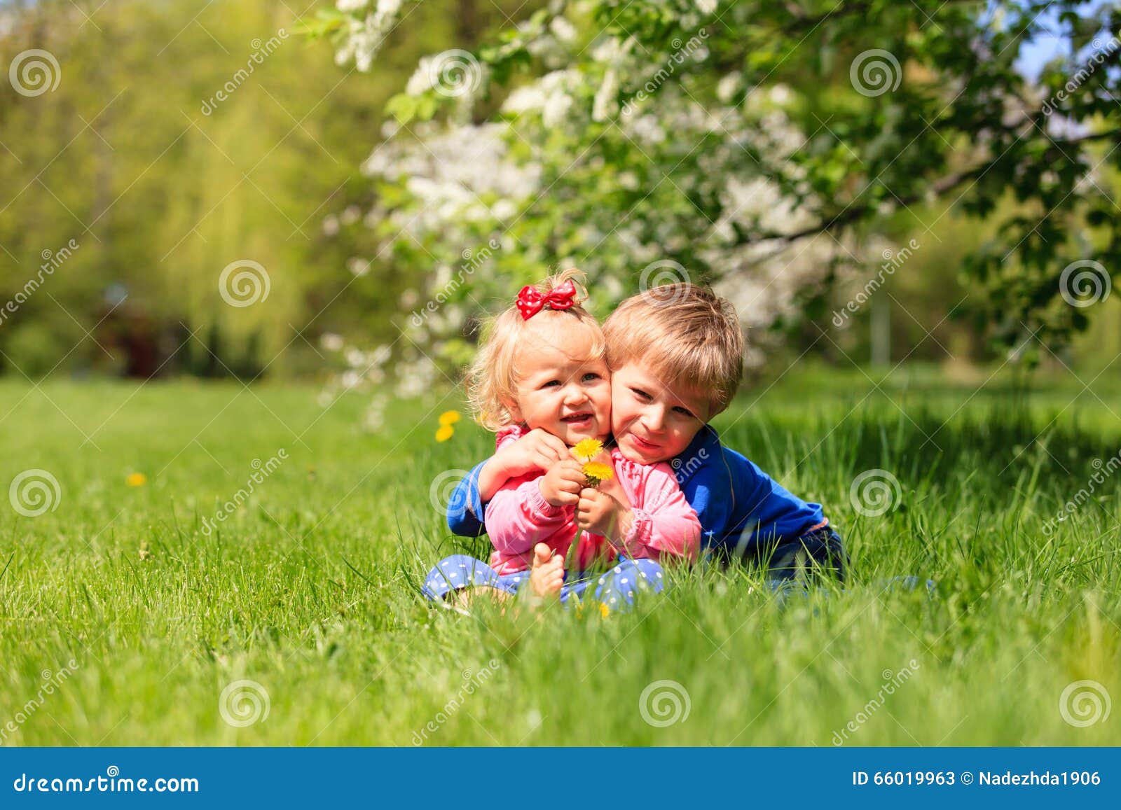 Happy Kids Play with Spring Flowers Stock Image - Image of laugh, green ...