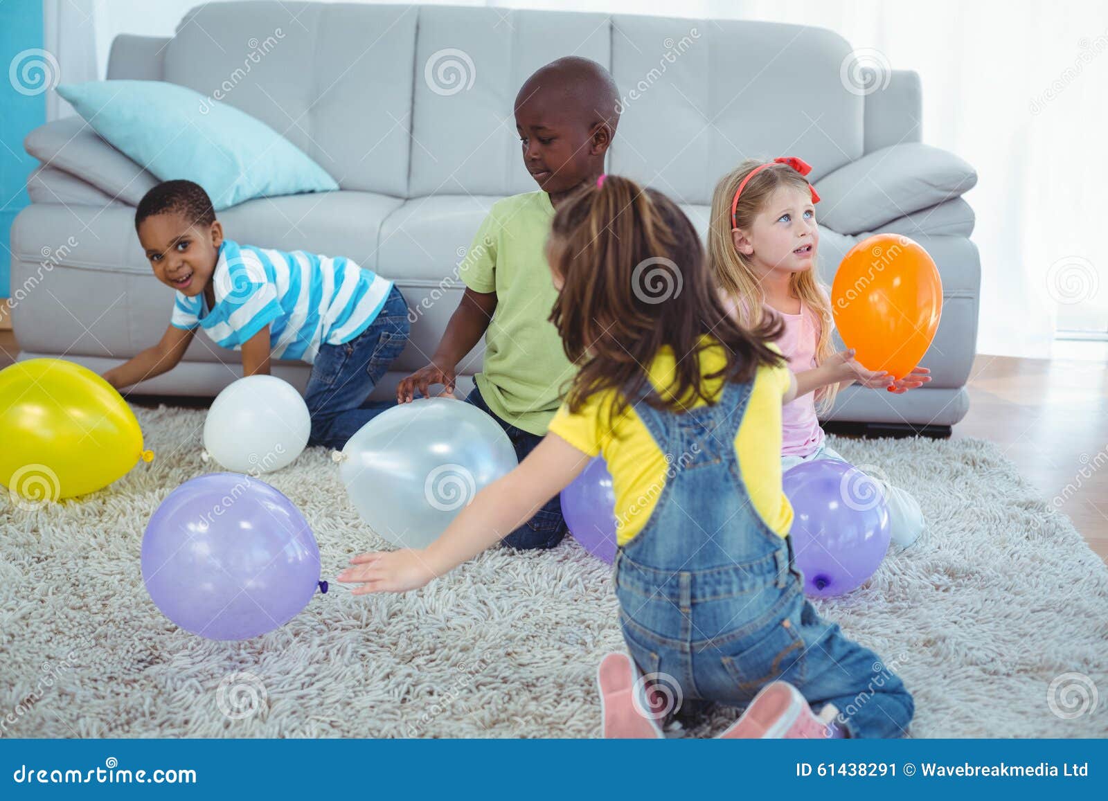 Happy Kids Playing with Balloons Stock Image - Image of book, four ...