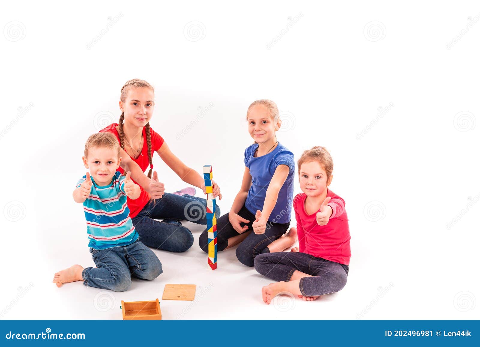 Happy Kids Playing with Building Blocks Isolated on White Stock Image ...
