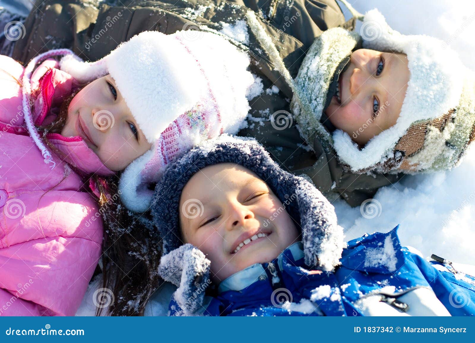 Happy Kids Playing in Fresh Snow Stock Photo - Image of camaraderie ...