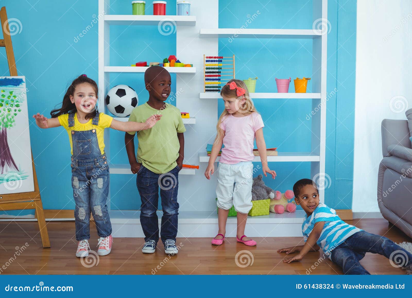 Happy Kids Playing Games Together Stock Photo - Image of three, indoors ...