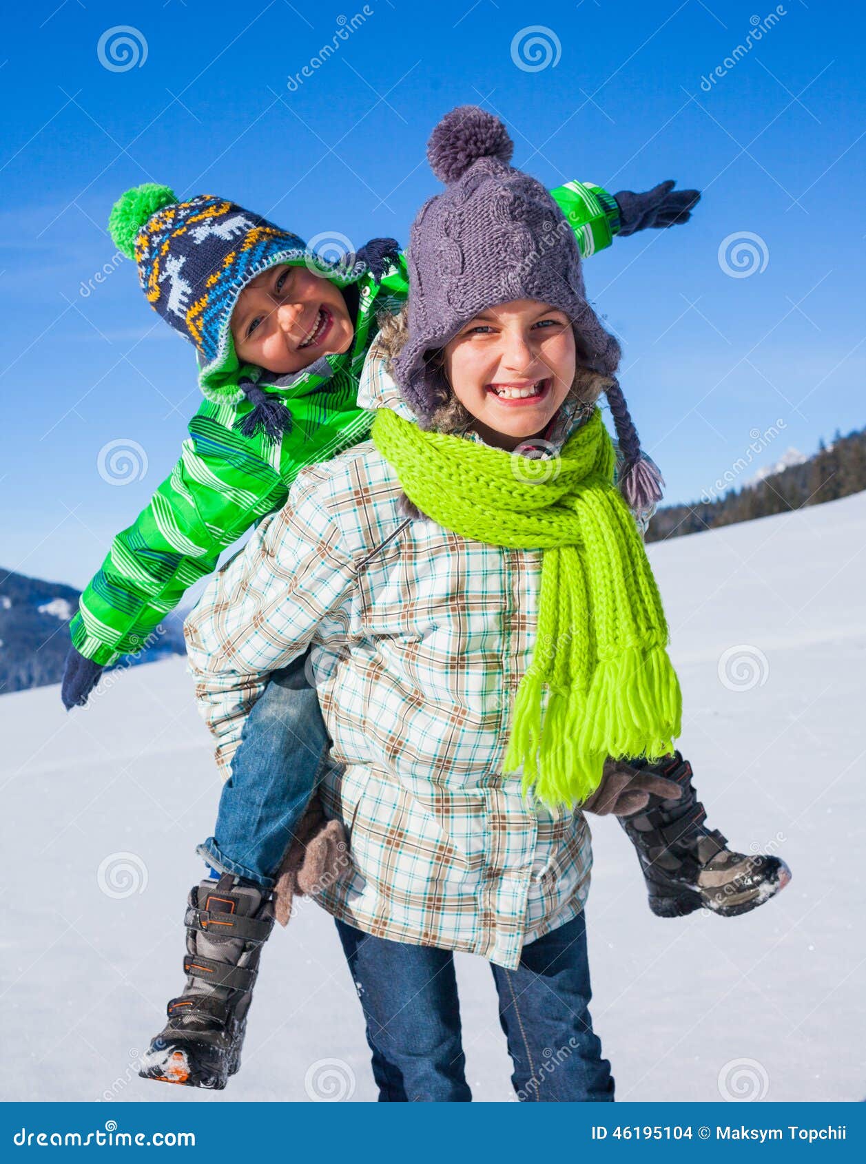 Happy kids playing winter stock photo. Image of outside - 46195104