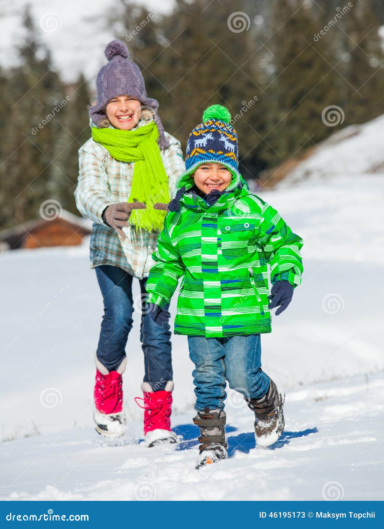 Happy kids playing winter stock image. Image of baby - 46195173