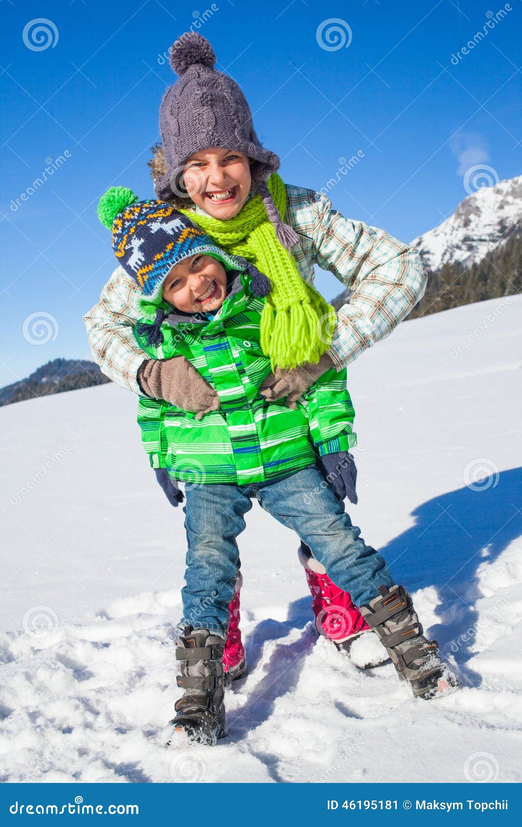 Happy kids playing winter stock image. Image of happiness - 46195181