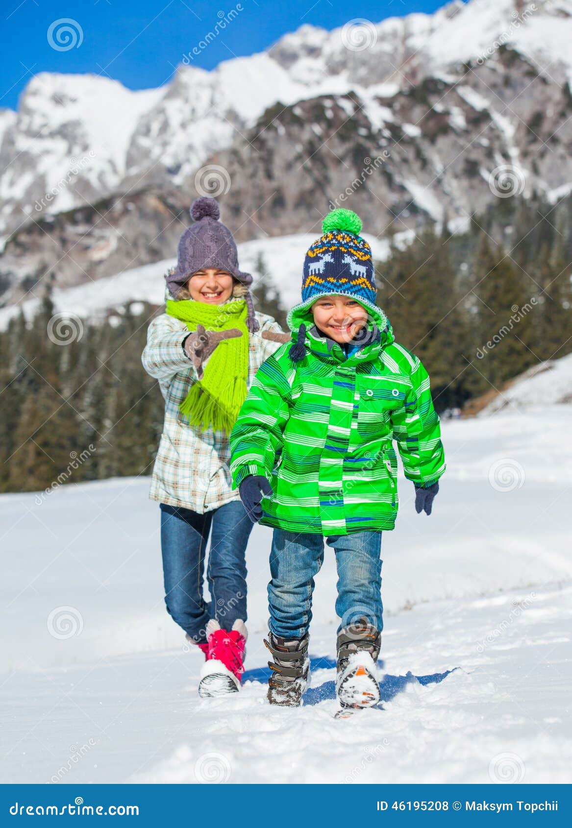 Happy kids playing winter stock photo. Image of female - 46195208