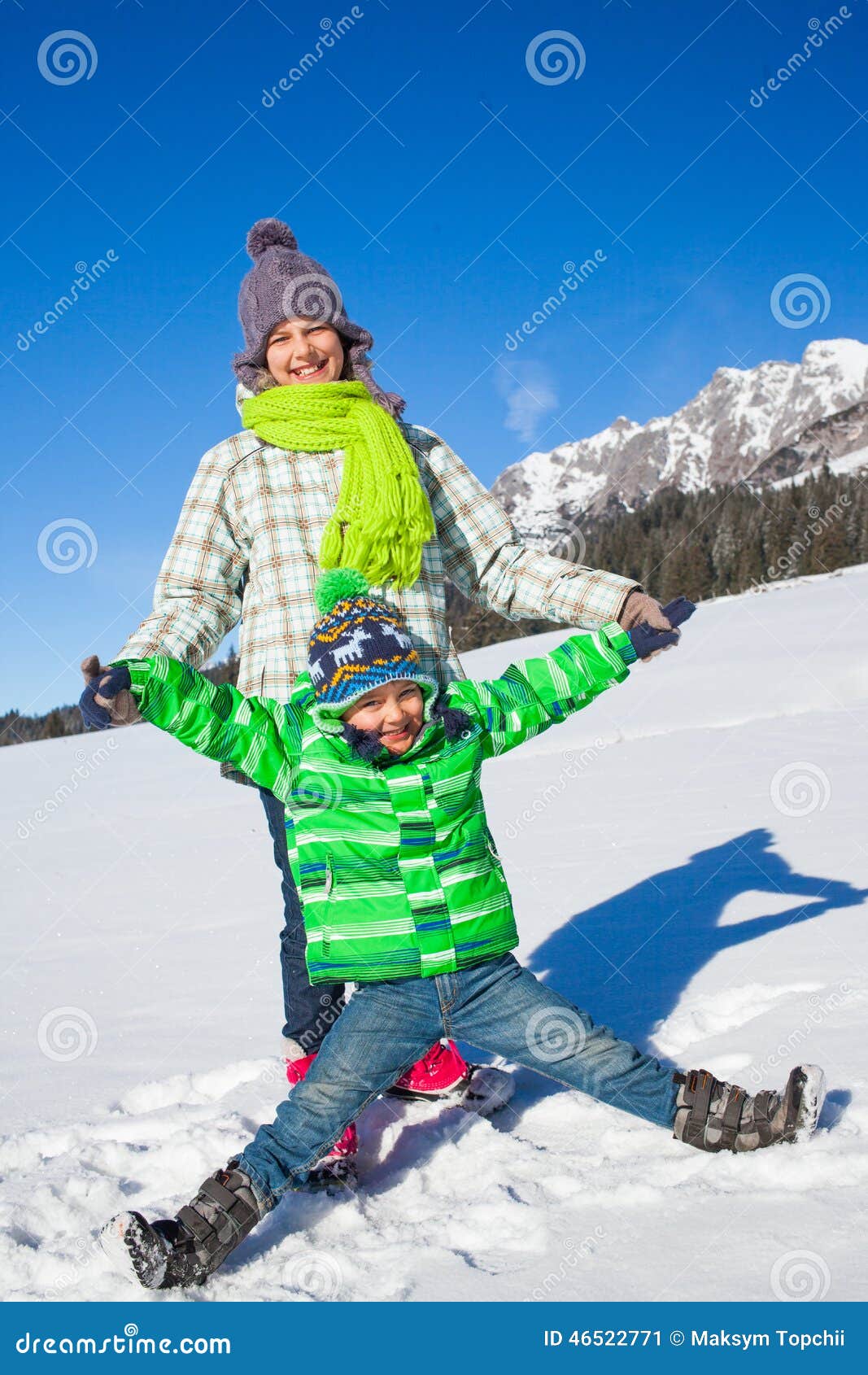 Happy kids playing winter stock image. Image of copy - 46522771