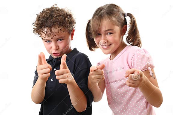 Happy kids pointing stock photo. Image of girl, happy - 2810380