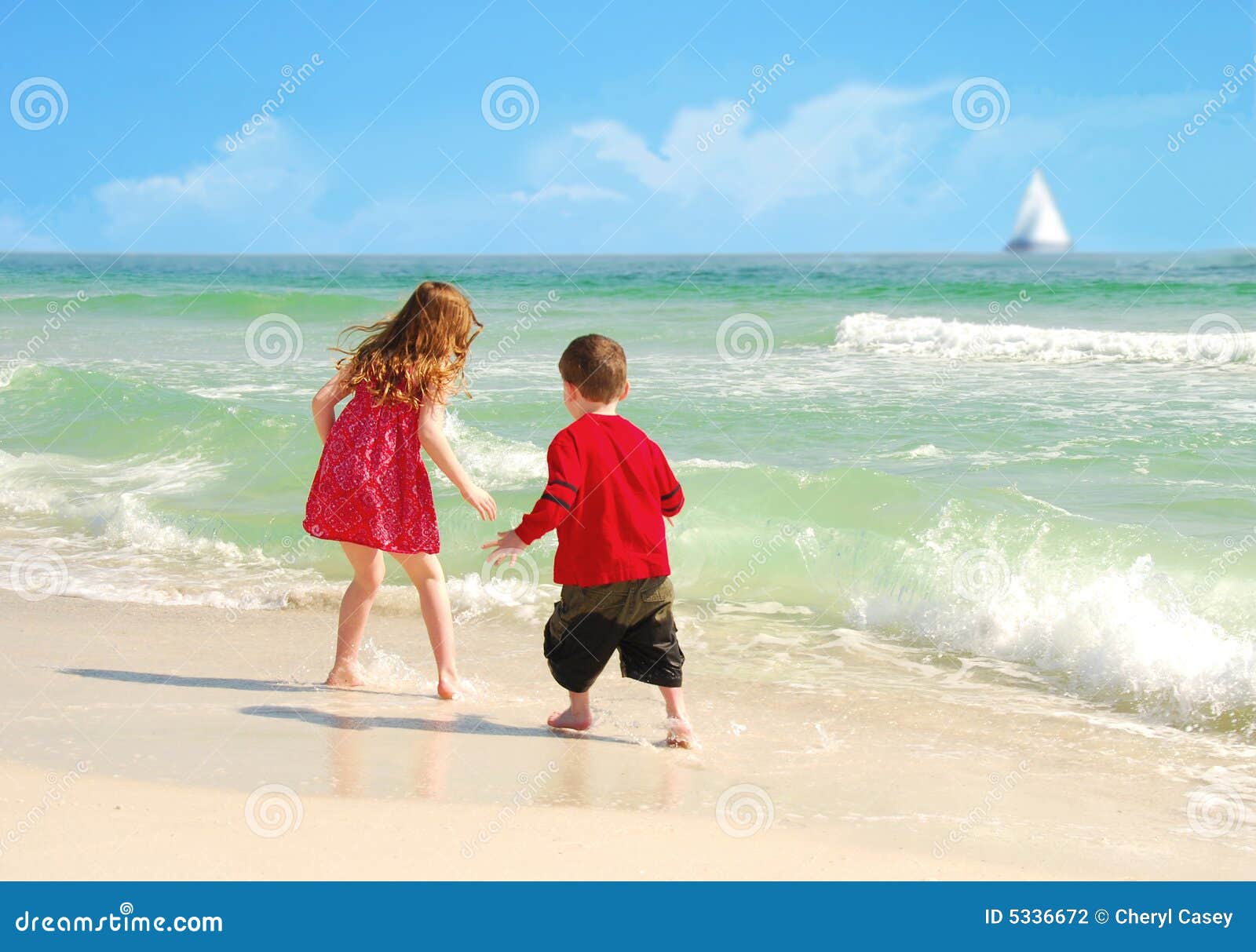 Happy Kids on Pretty Beach stock photo. Image of child - 5336672