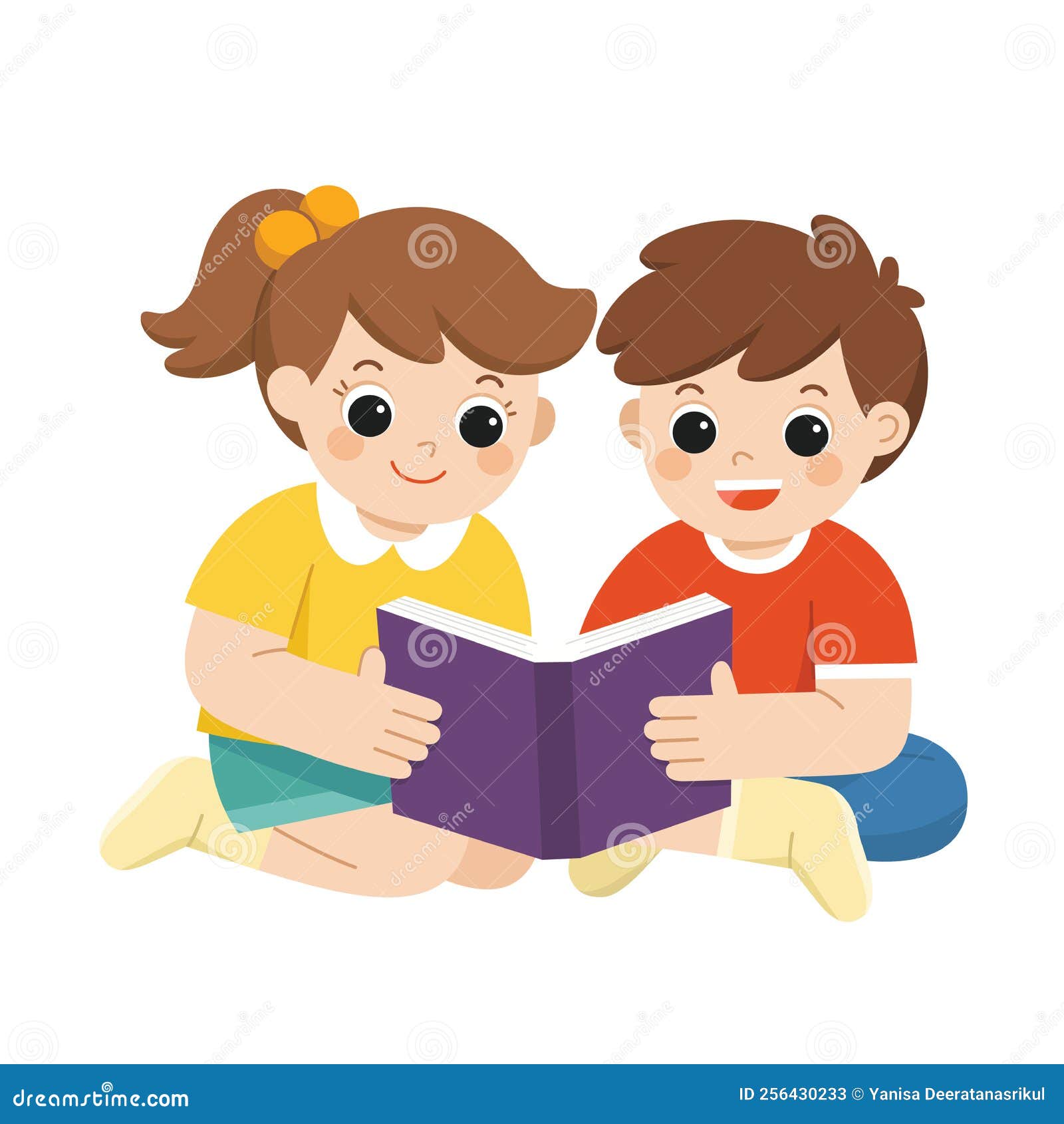 Happy Kids Read Book and Study Together. Stock Vector - Illustration of ...