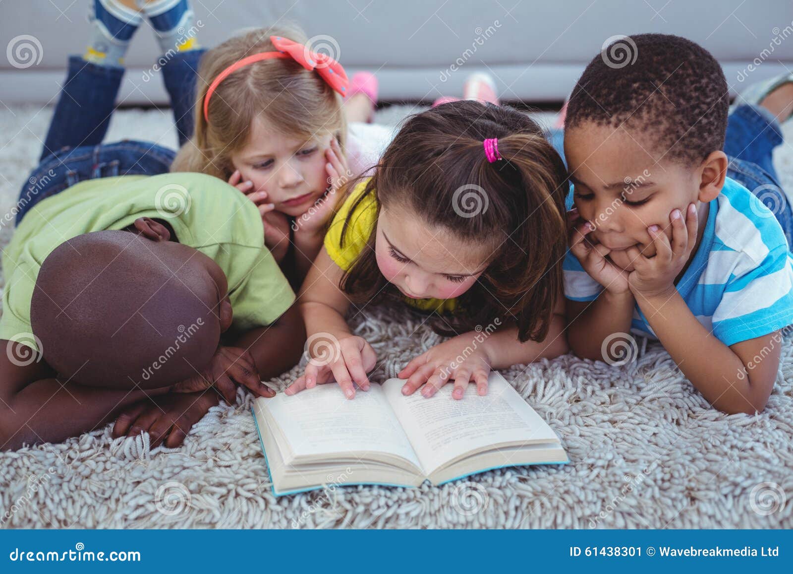 Happy Kids Reading a Book Together Stock Image - Image of entertaining ...
