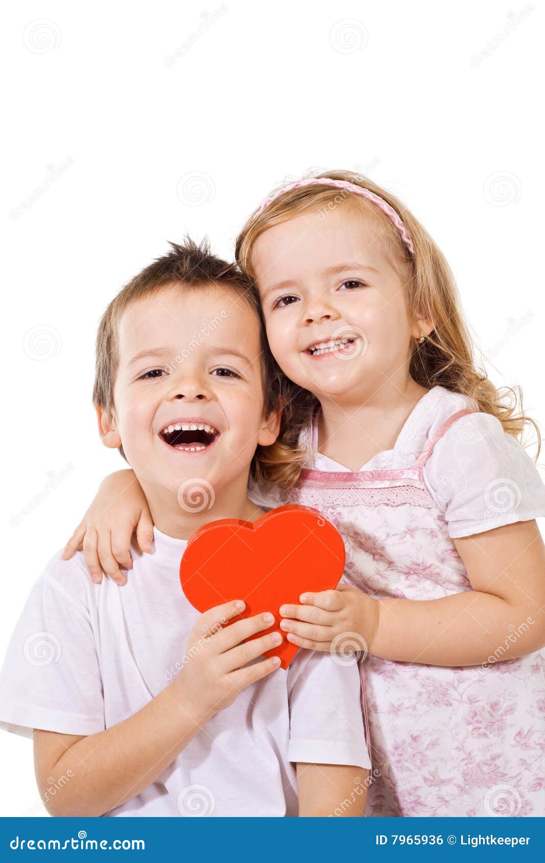 Happy kids with red heart stock photo. Image of romance - 7965936