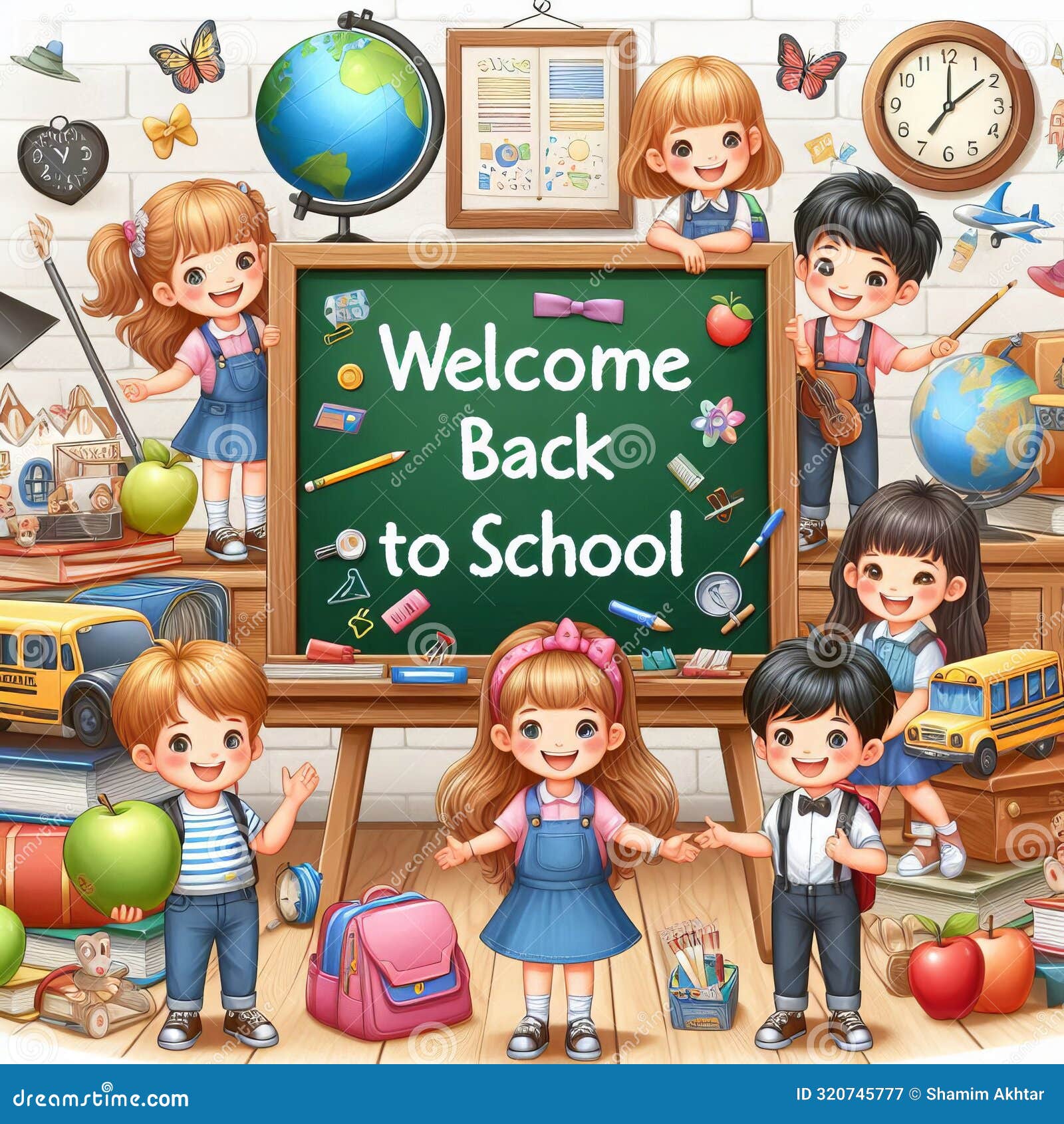 Happy Kids Returning To School Background Stock Illustration ...