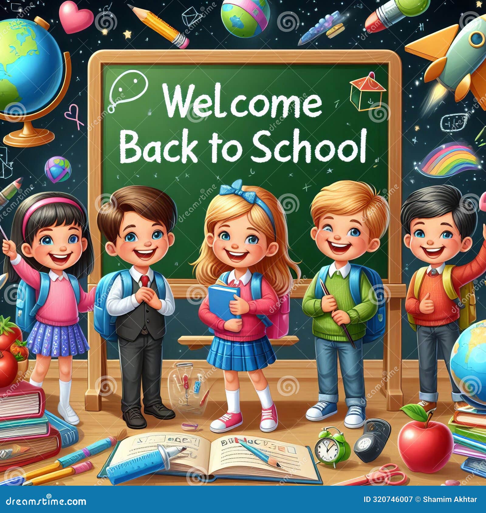 Happy Kids Returning To School Background Stock Illustration ...
