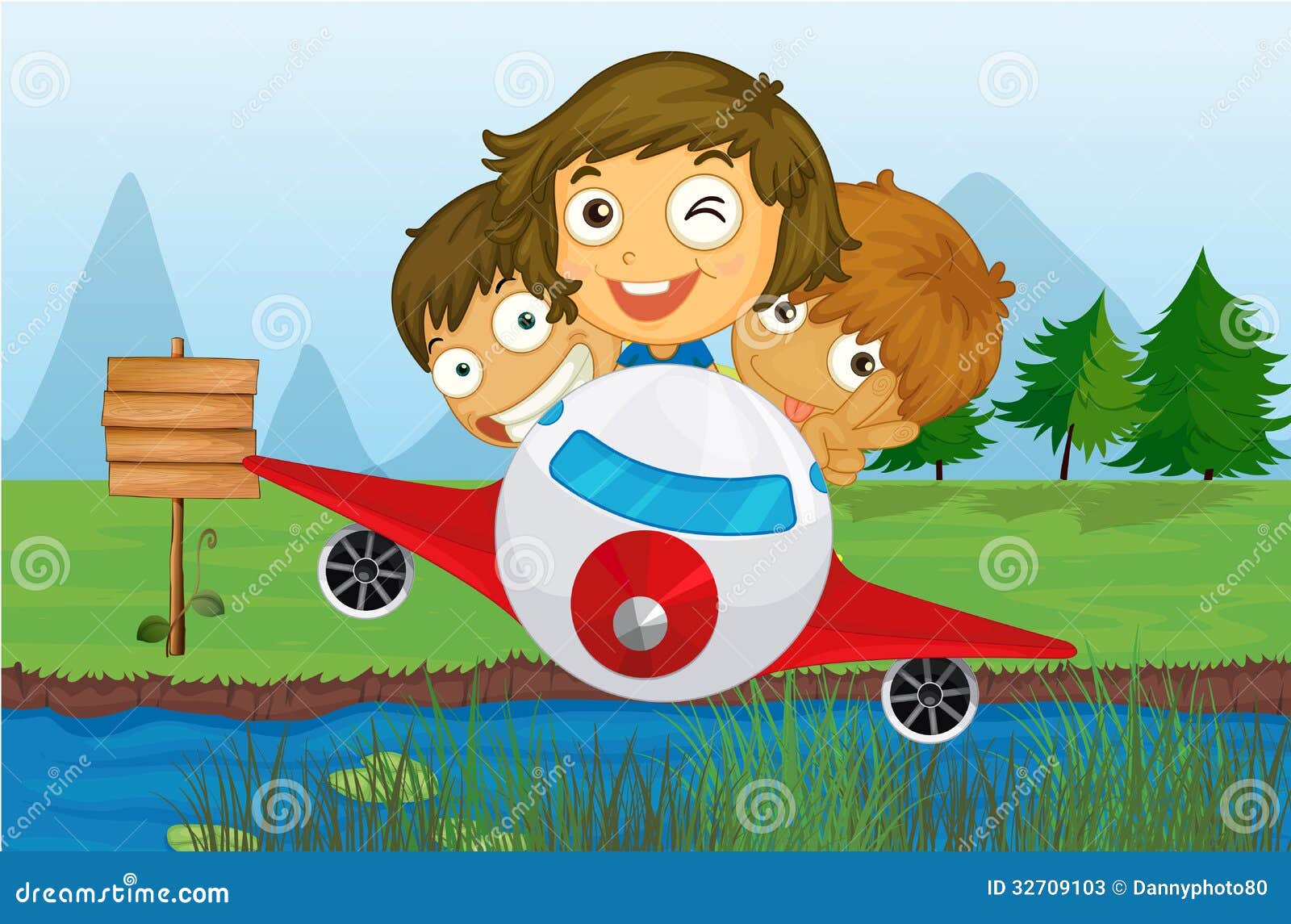 Happy Kids Riding on a Plane Stock Vector - Illustration of flying ...