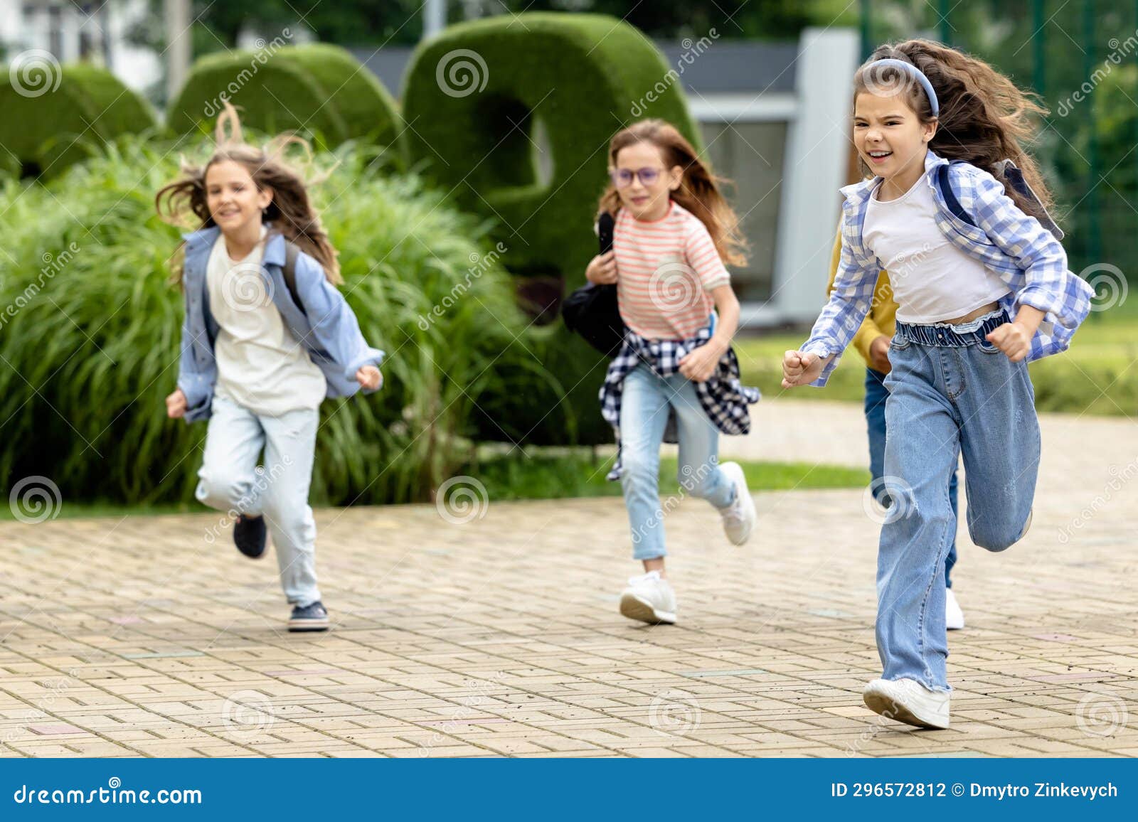 Happy Kids Running at the School Yard Stock Photo - Image of ...
