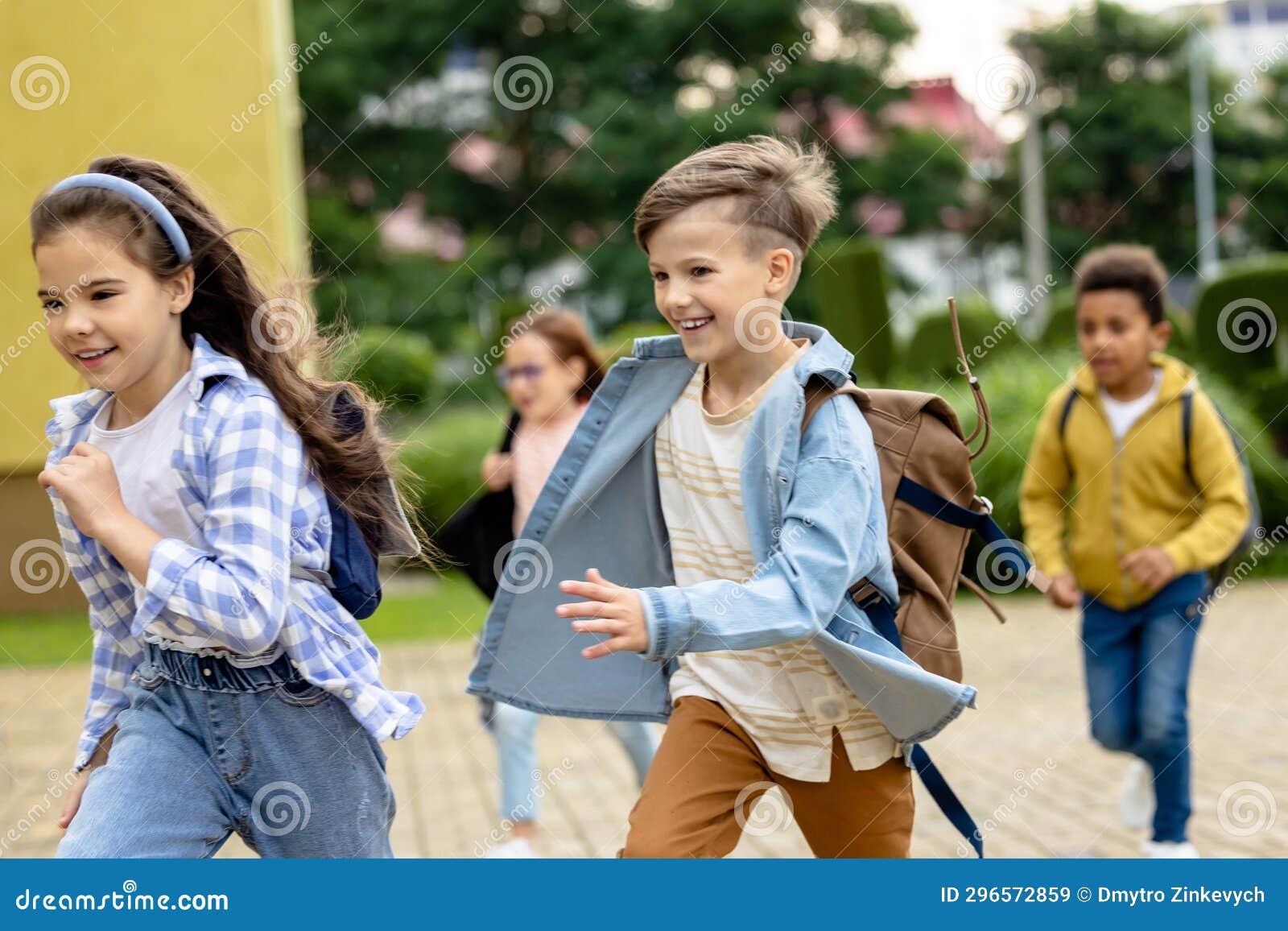 Happy Kids Running at the School Yard Stock Image - Image of school ...