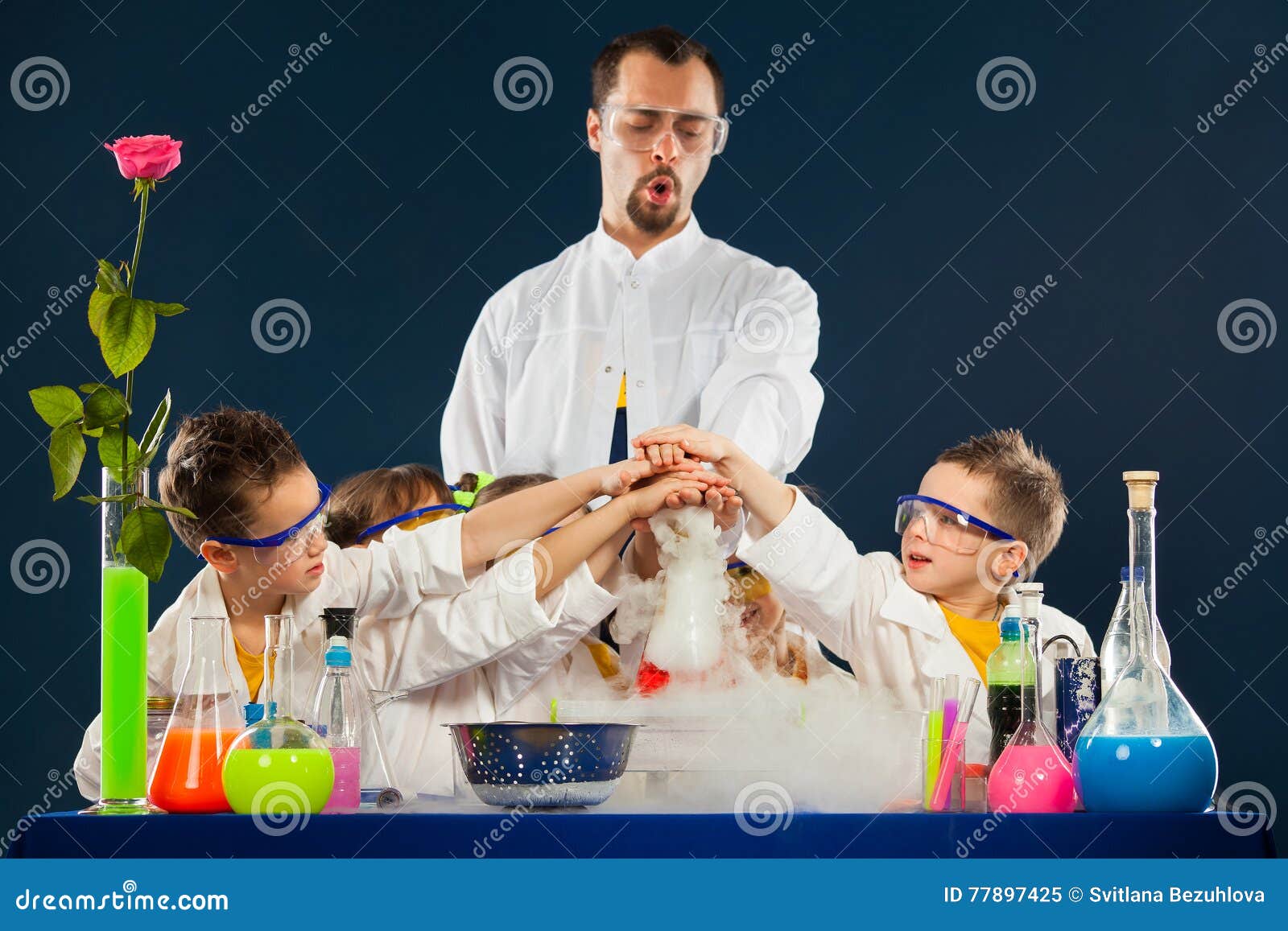 Happy Kids with Scientist Doing Science Experiments in the Laboratory ...