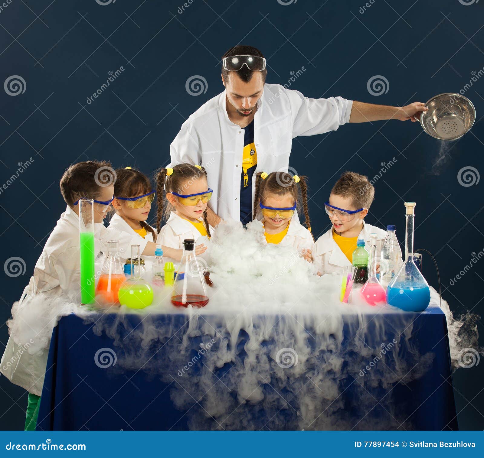Happy Kids with Scientist Doing Science Experiments in the Laboratory ...