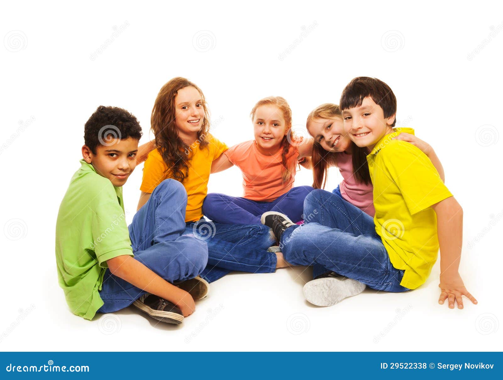 Happy kids in semi-circle stock photo. Image of sitting - 29522338
