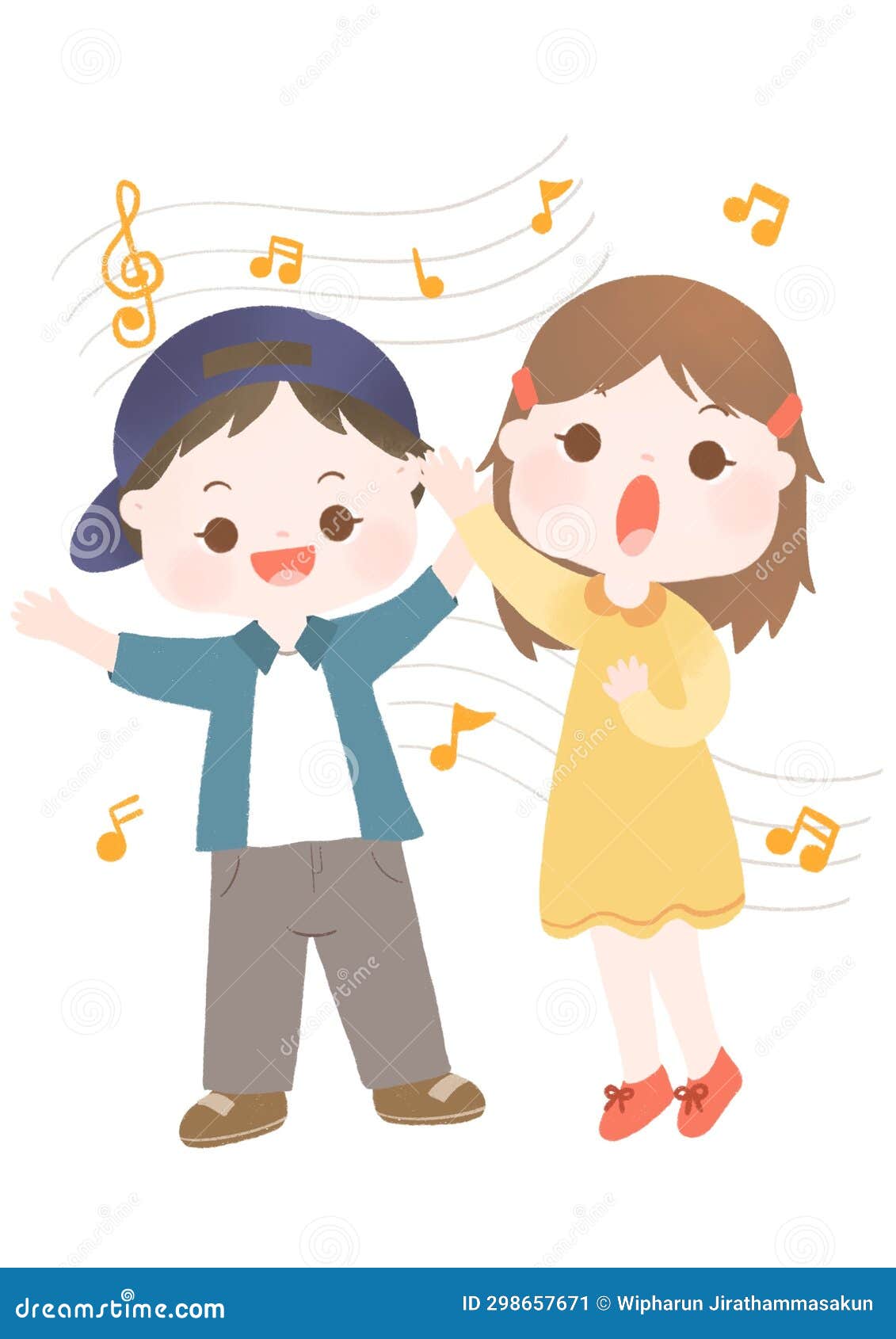 A Happy Kids Singing and Dancing. Stock Illustration - Illustration of ...