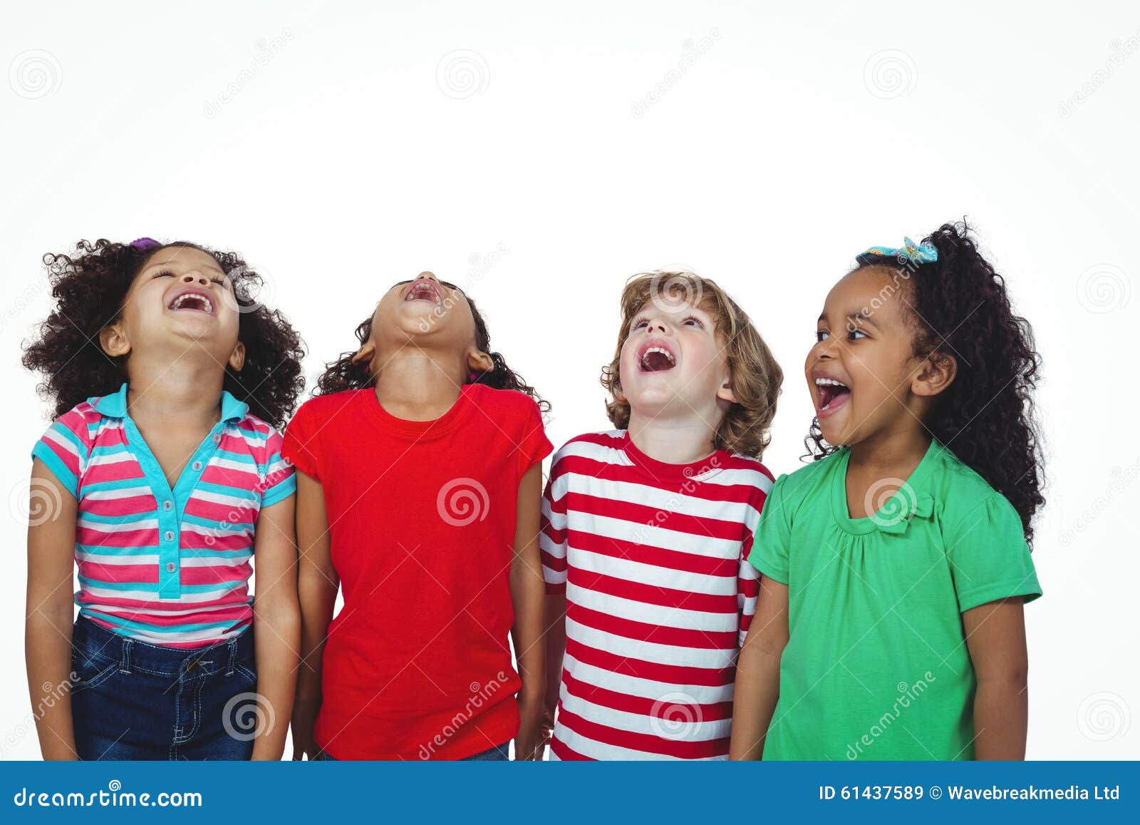 Happy Kids Smiling and Looking Up Stock Image - Image of friendship ...