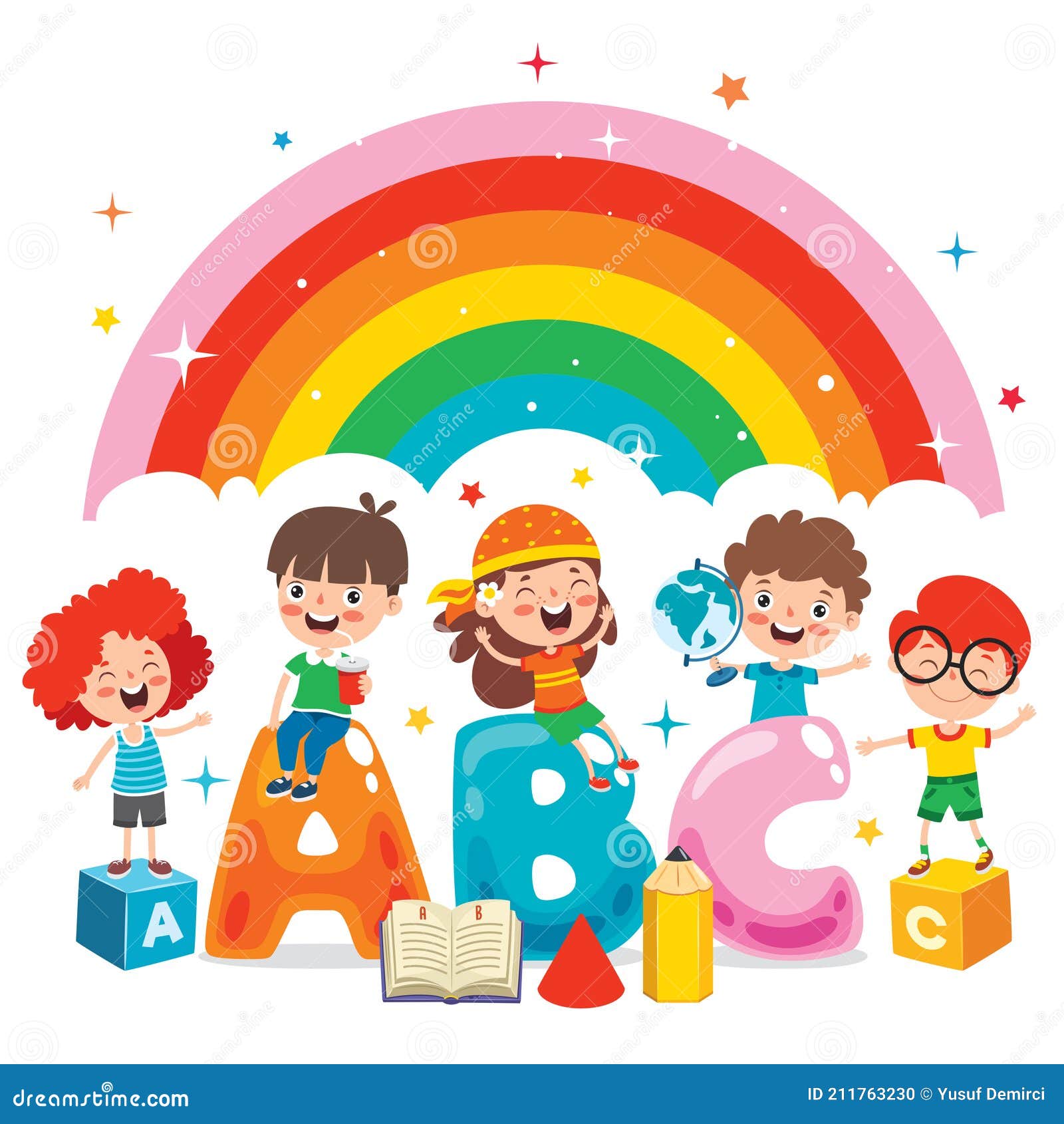 Happy Kids Studying and Learning Stock Vector - Illustration of ...