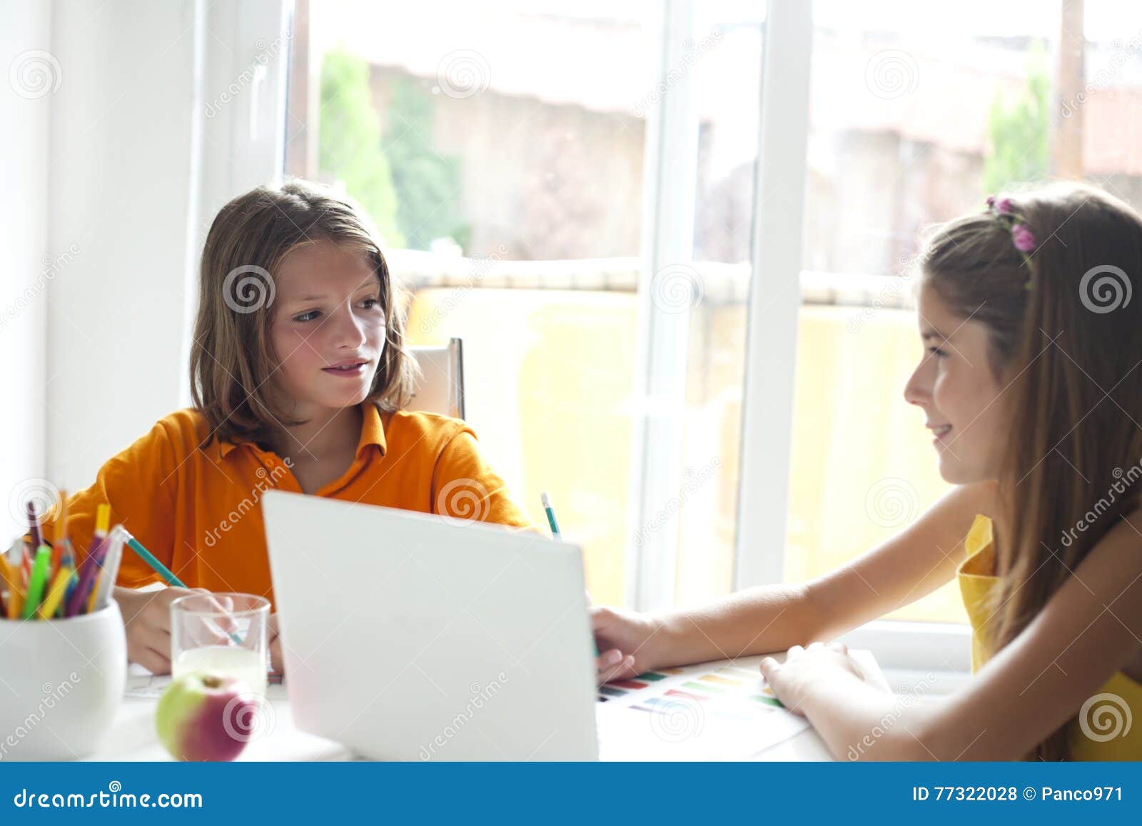 Happy Kids Talking in Classroom Stock Photo - Image of learn ...
