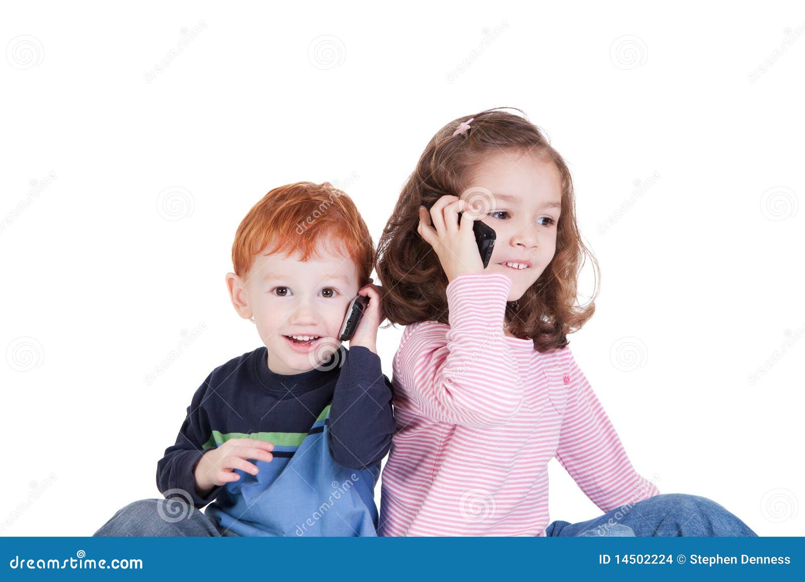 Happy Kids Talking on Mobile Phones Stock Photo - Image of smile, cell ...