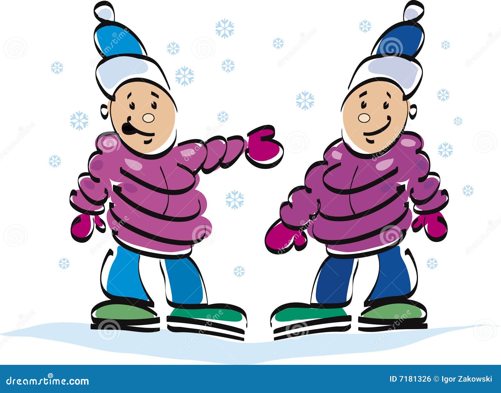 Happy kids twins and snow stock vector. Illustration of cartoon - 7181326