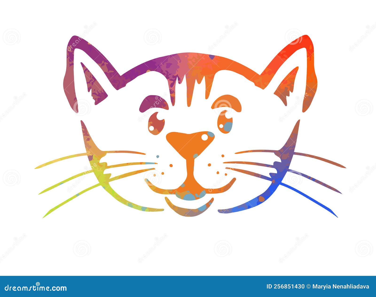 Happy Kitten. Cheerful Colored Face of a Cat. Vector Illustration Stock ...