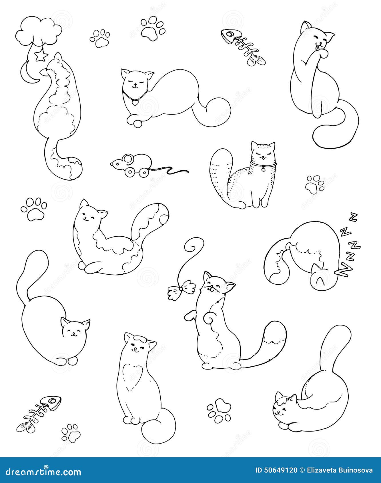 Happy Kitties Outline Vector Set Stock Vector - Illustration of clipart ...
