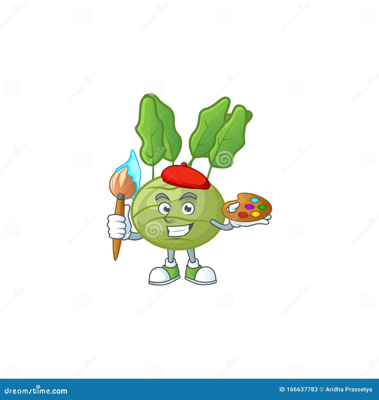 Happy Kohlrab Painter Cartoon Icon with Brush Stock Vector ...