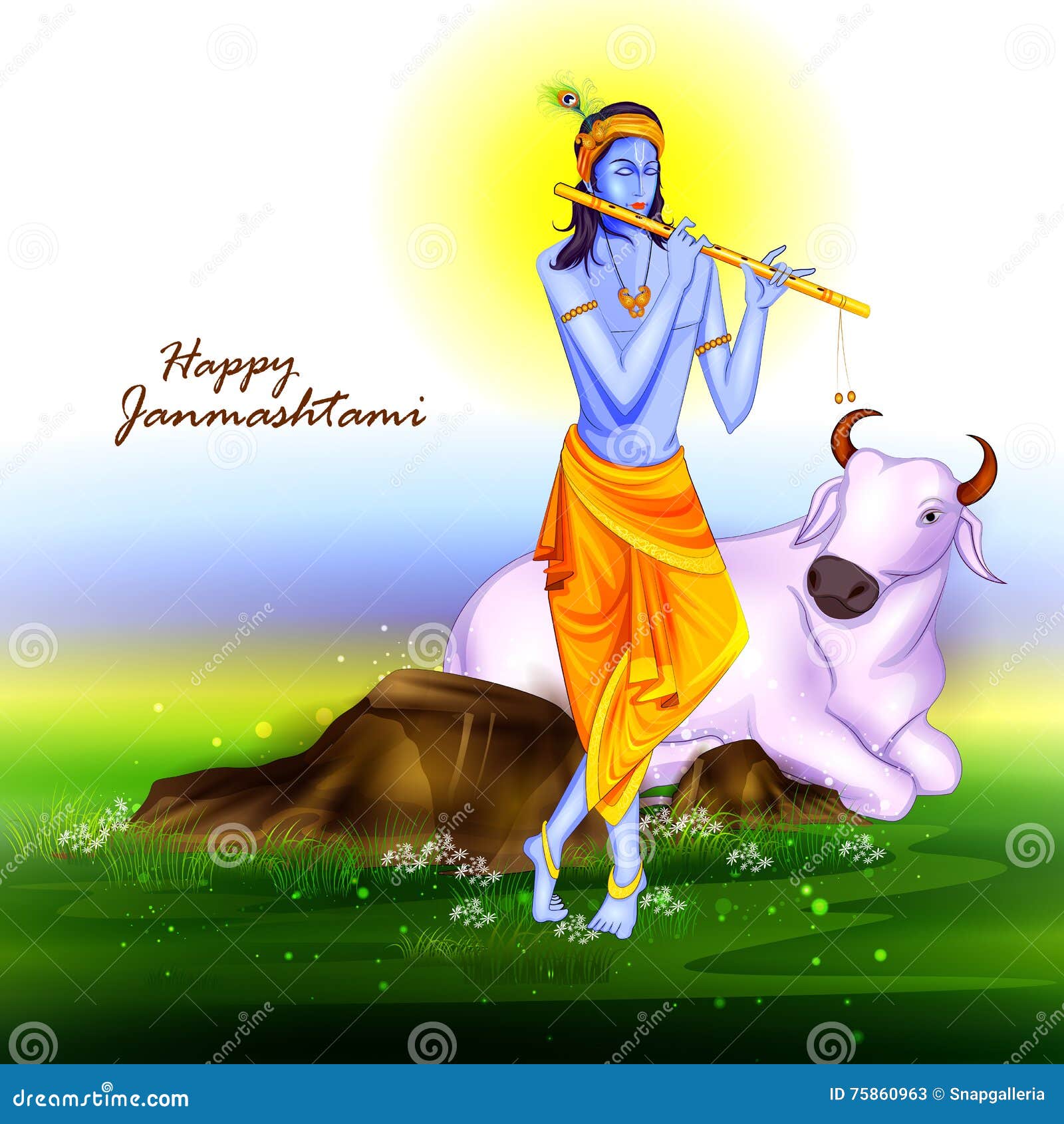 Happy Krishna Janmashtami Background With Matki, Makhan, Flute, Peacock ...