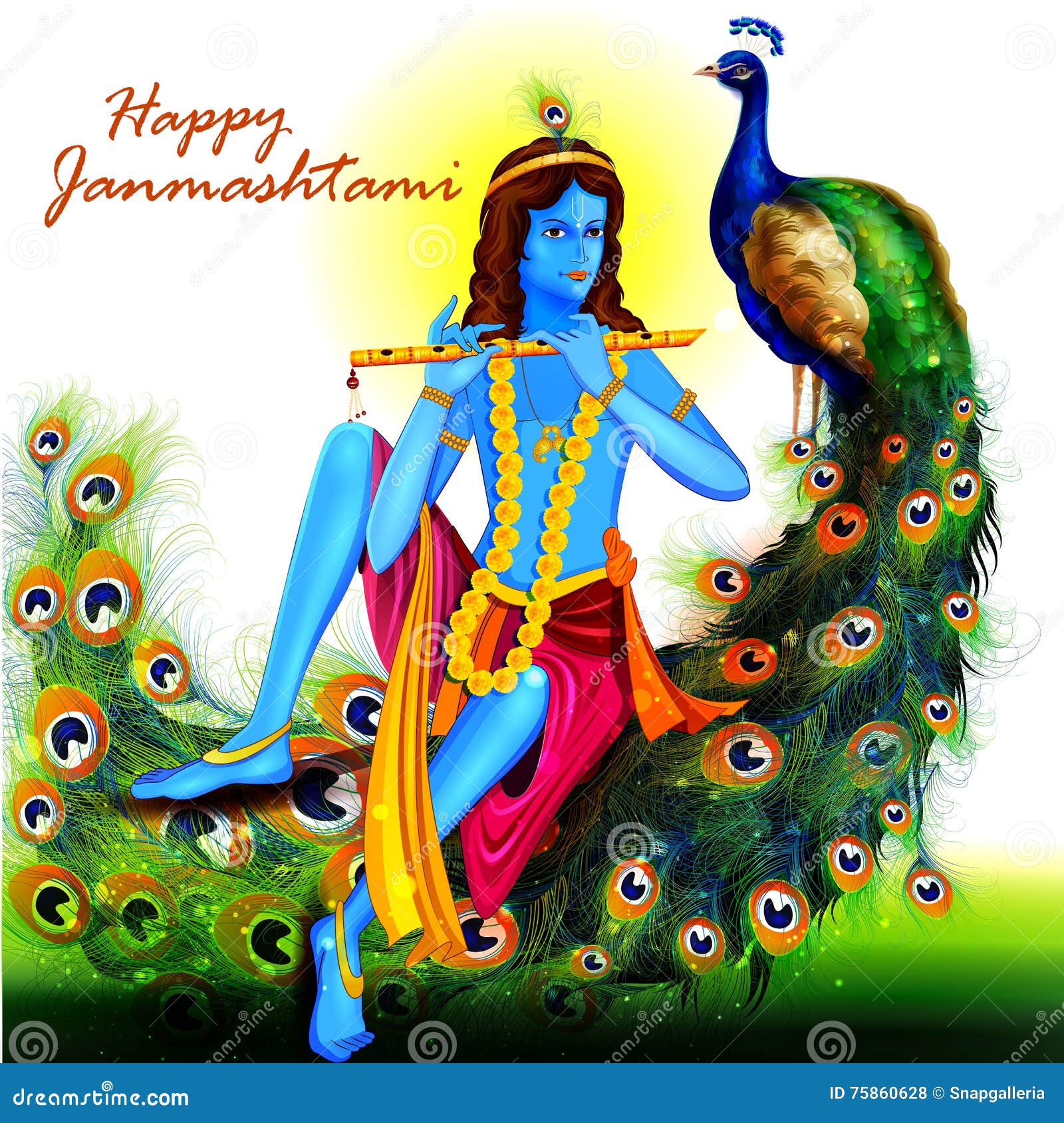 Happy Krishna Janmashtami Background With Matki, Makhan, Flute, Peacock ...