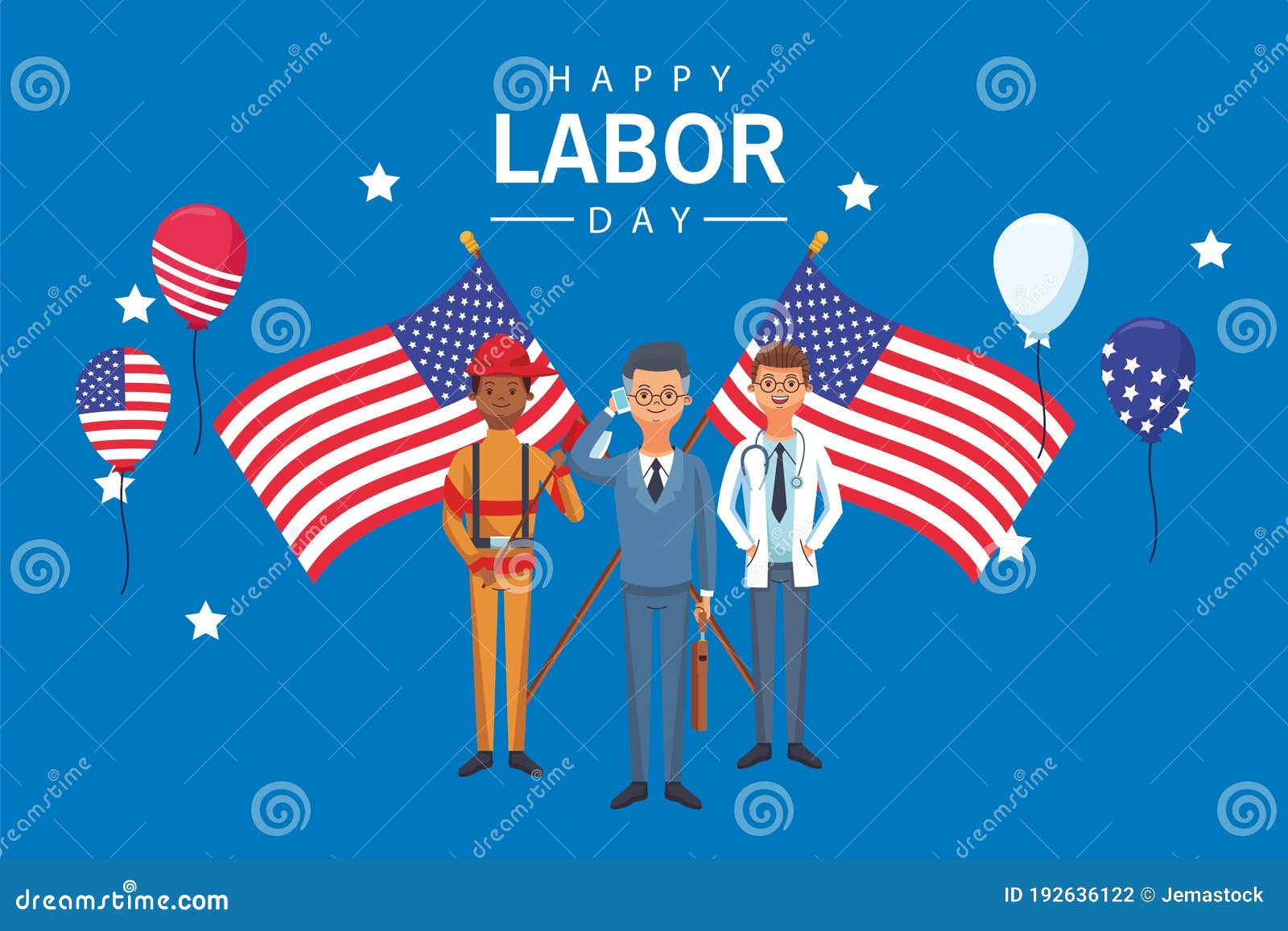 Happy Labor Day Celebration with Workers and Flags Stock Vector ...