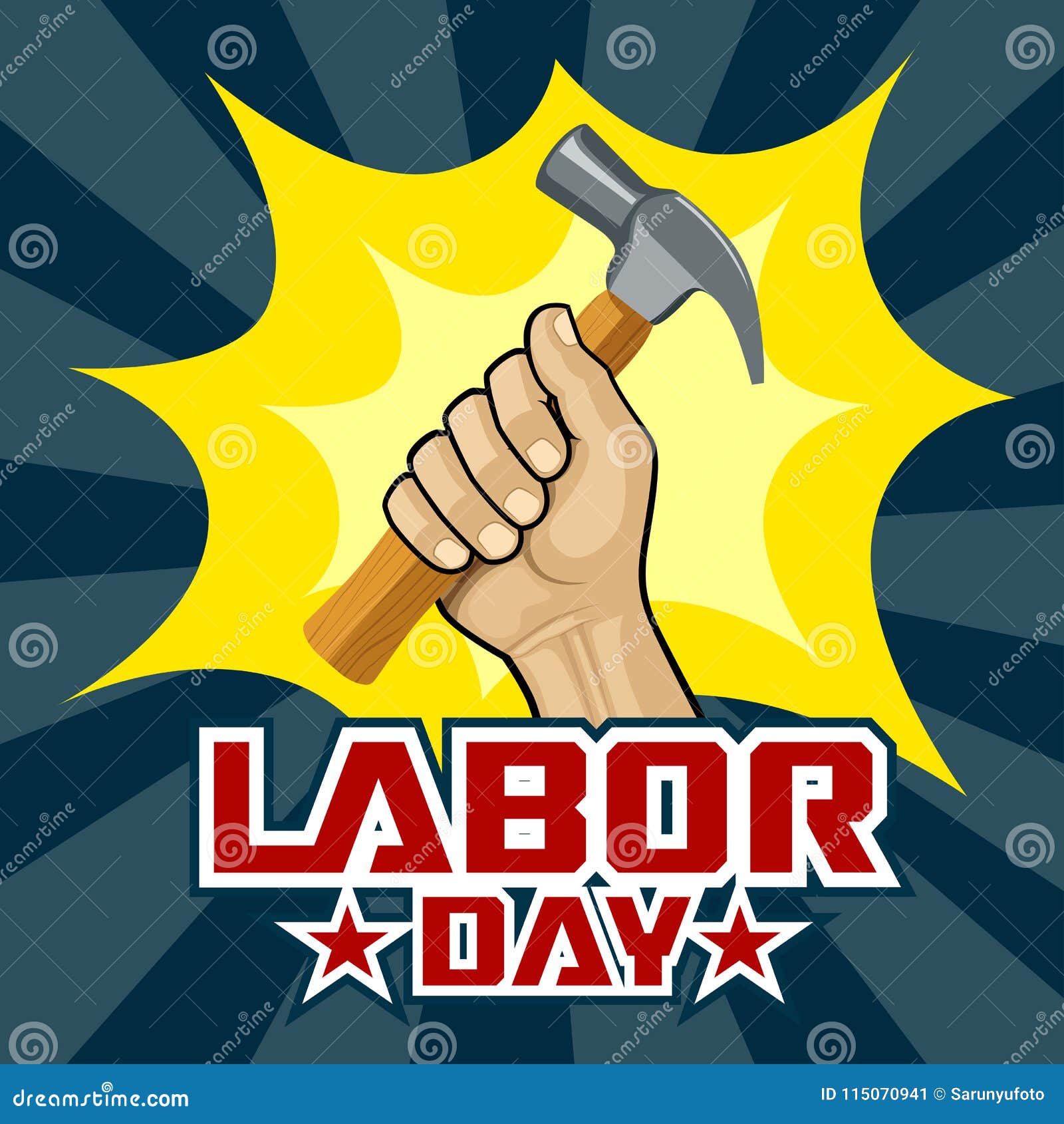 Happy Labor Day Hand Holding Hammer Concept Stock Vector - Illustration ...