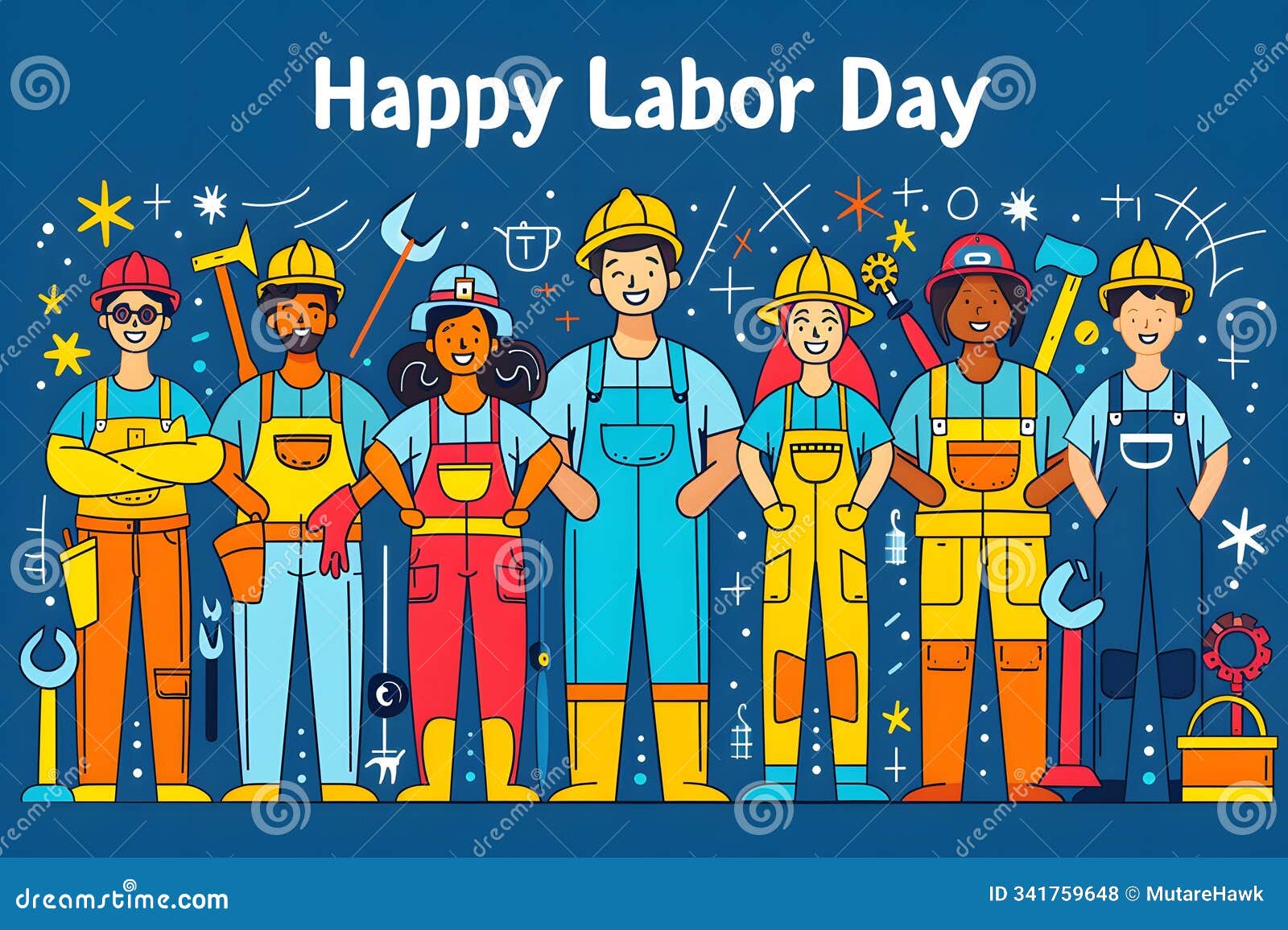 Happy Labor Day Illustration with Diverse Workers Stock Illustration ...